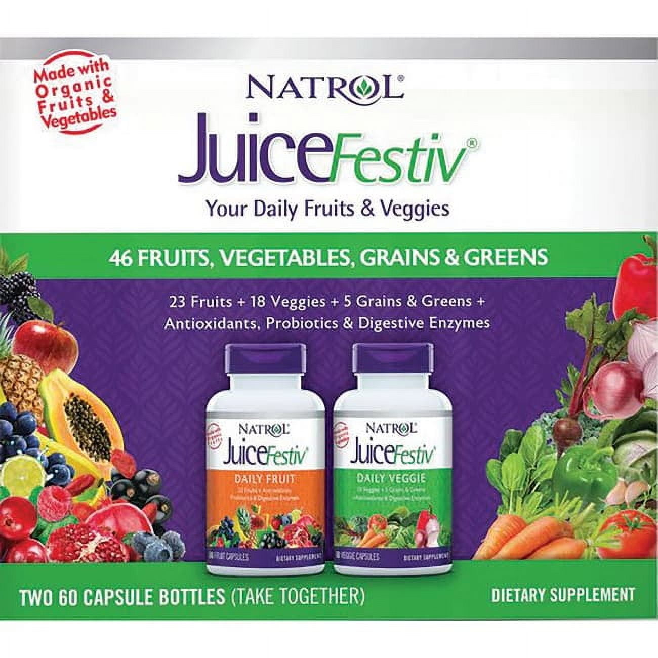 Natrol JuiceFestiv Daily Fruits and Vegetables Supplements, 60+60 ...