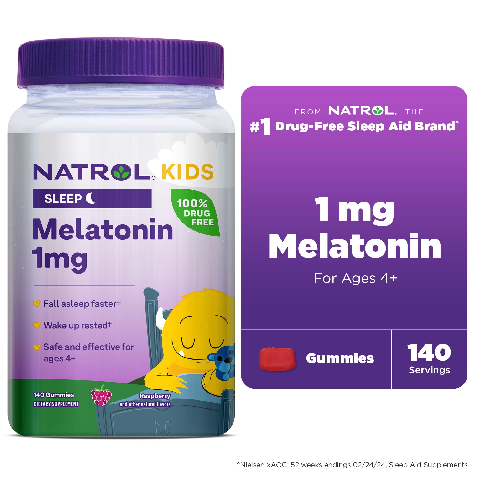 Natrol® Kids Sleep Aid Melatonin Gummies, Raspberry Flavor, 1mg, 140 ...