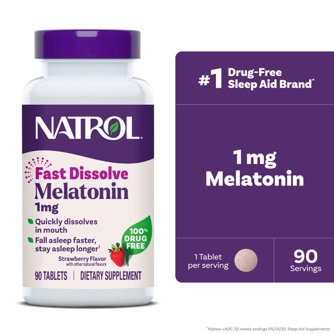 Natrol® Melatonin 1mg, Fast-Dissolve Sleep Aid, Strawberry Flavor, 90 ...