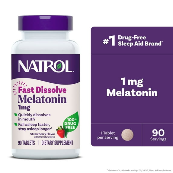 Natrol® Melatonin 1mg, Fast-Dissolve Sleep Aid, Strawberry Flavor, 90 Tablets - Walmart.com