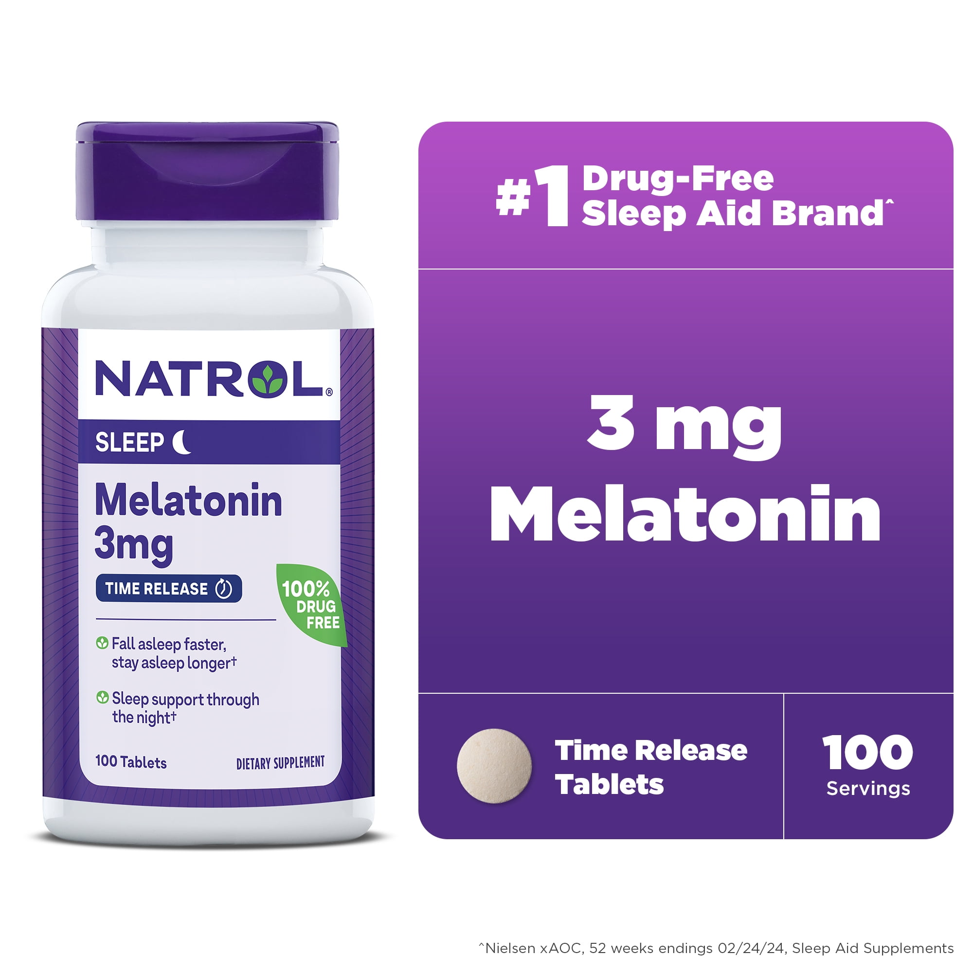 Natrol Melatonin 3mg Sleep Aid, Time Release Tablets, 100ct - Walmart.com
