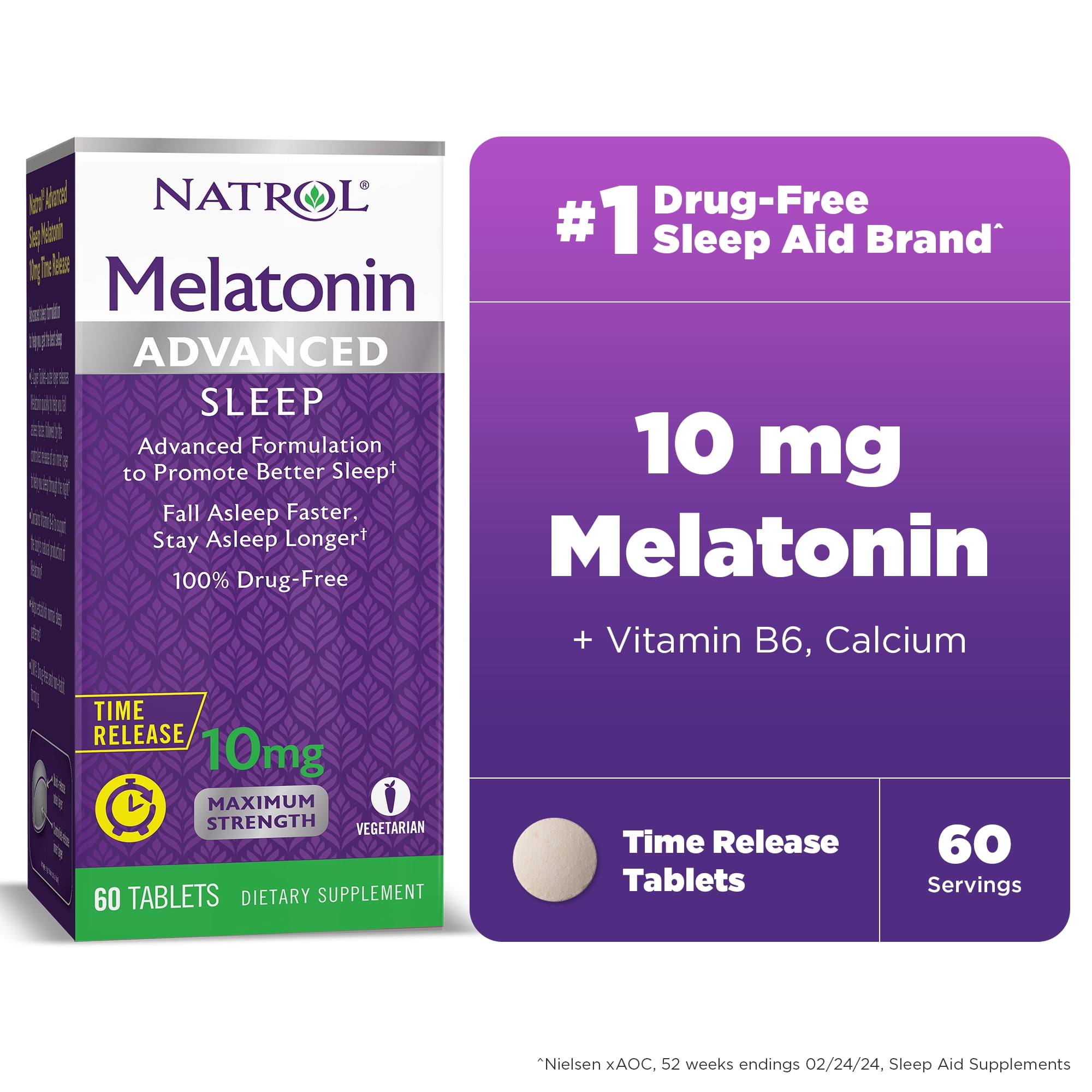 Natrol Advanced Sleep Melatonin 10mg and Vitamin B-6, Sleep Support ...