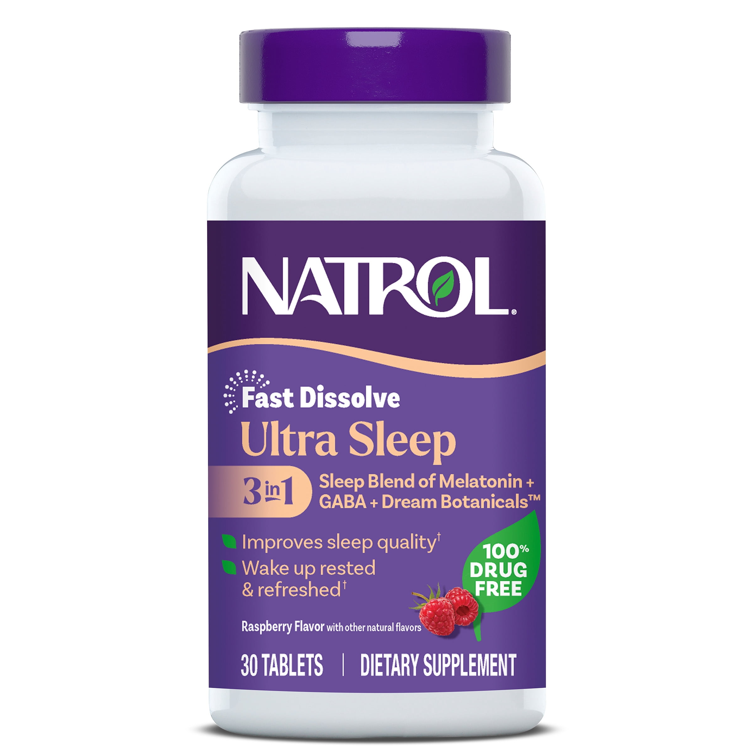 Natrol Ultra Sleep 3-in-1 Non-Habit Forming Melatonin, GABA & Botanical ...