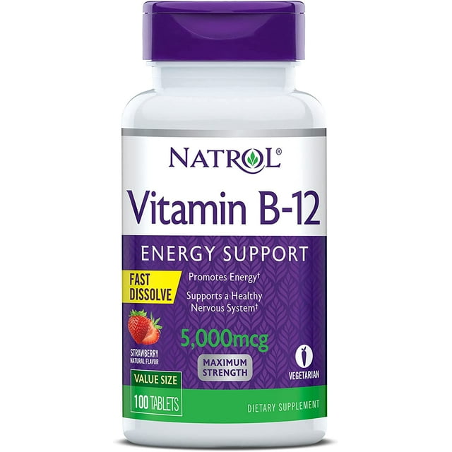 Natrol Fast Dissolving Vitamin B-12 5000mcg Tablets, Strawberry Flavor ...