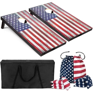 GoSports American Flag Cornhole Set with Wood Plank Design - Includes ...