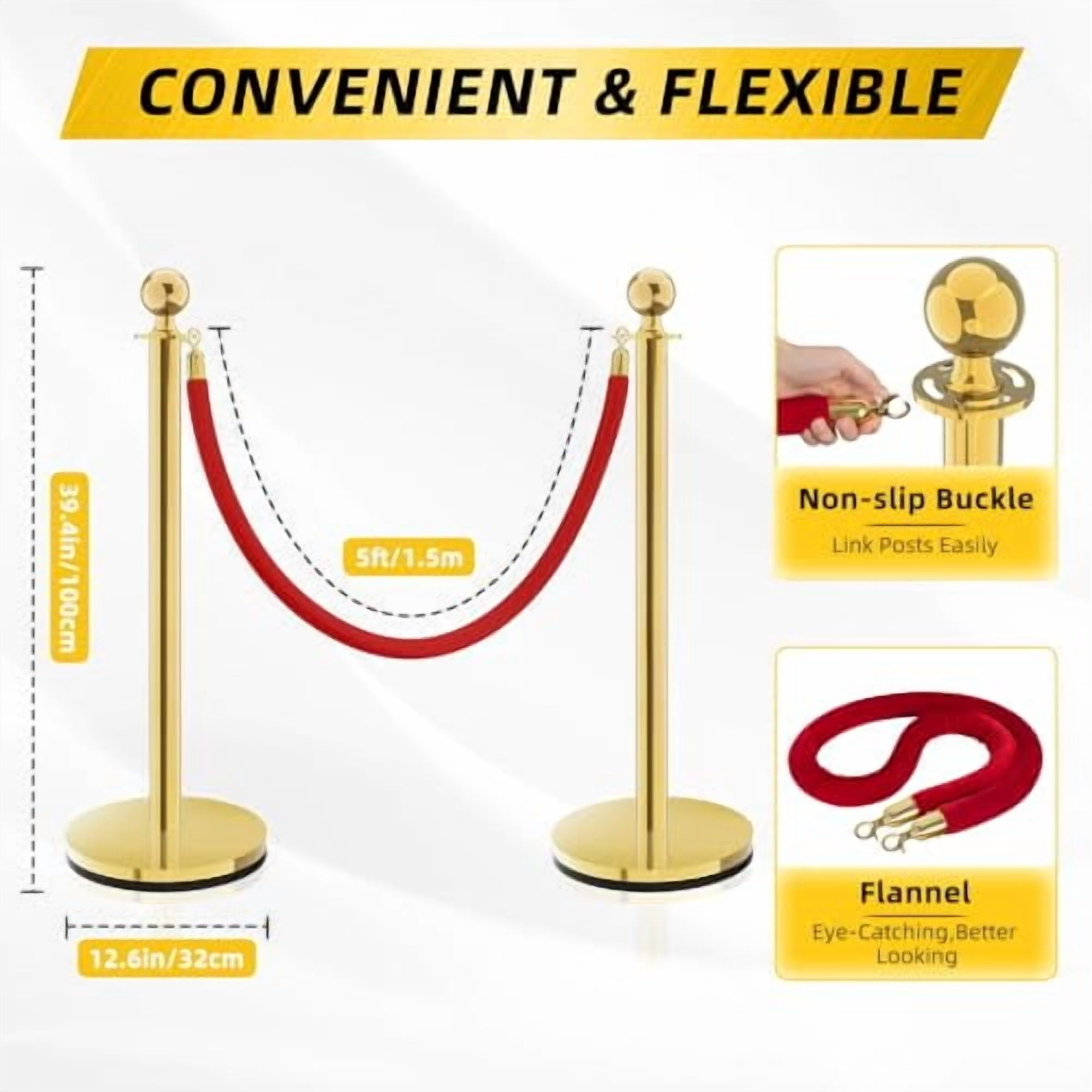 Nattork 6 Pcs Gold Stanchion Posts Queue - Crowd Control Barriers with 5 Feet Velvet Ropes and ...