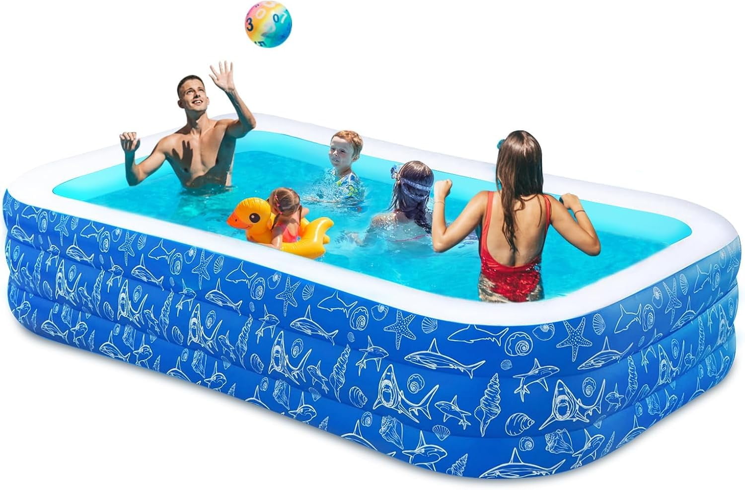 Nattork Inflatable Pool for Kids and Adults, 102" x 63" x 22" Family ...