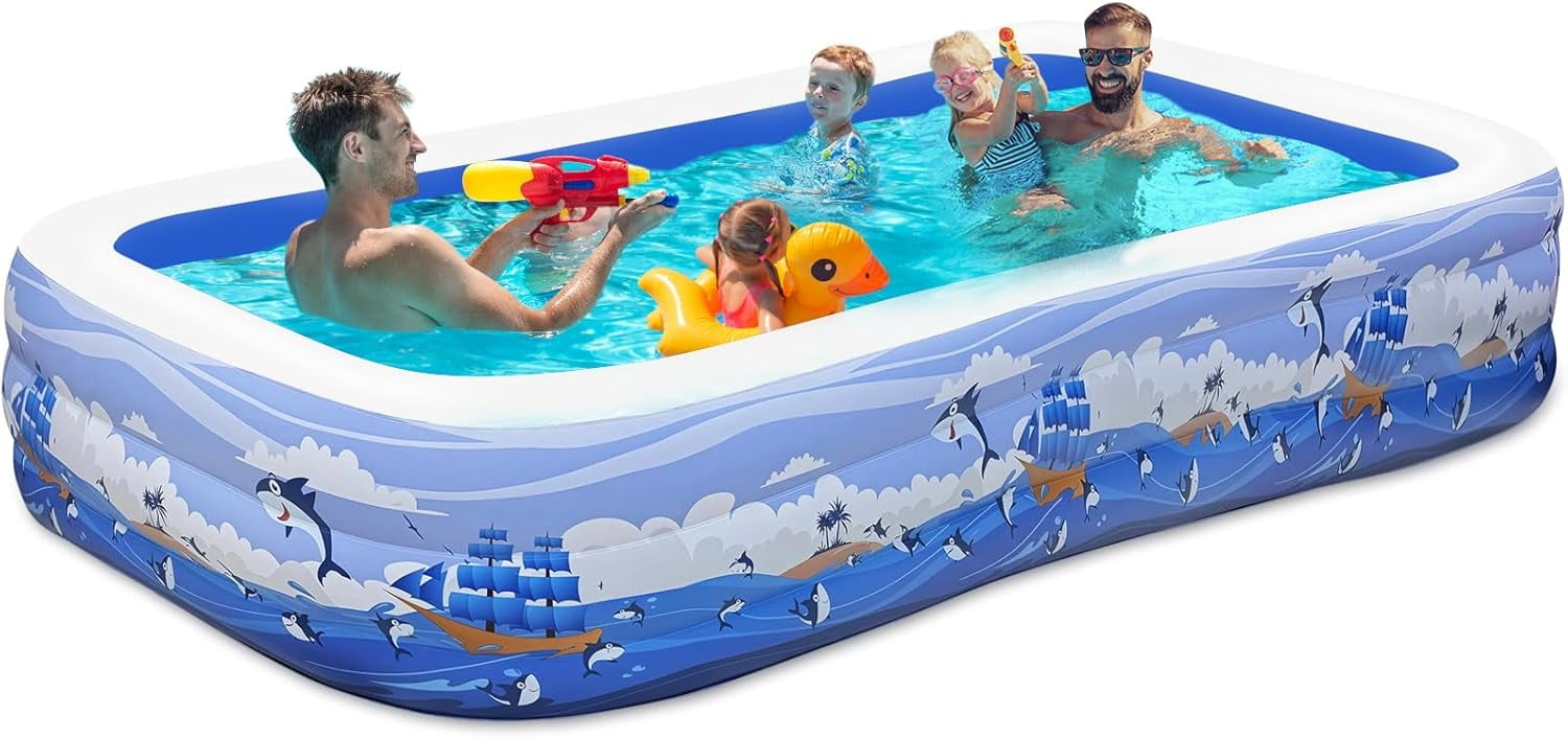 Nattork Inflatable Pool for Kids and Adults, 102" x 63" x 22" Family ...