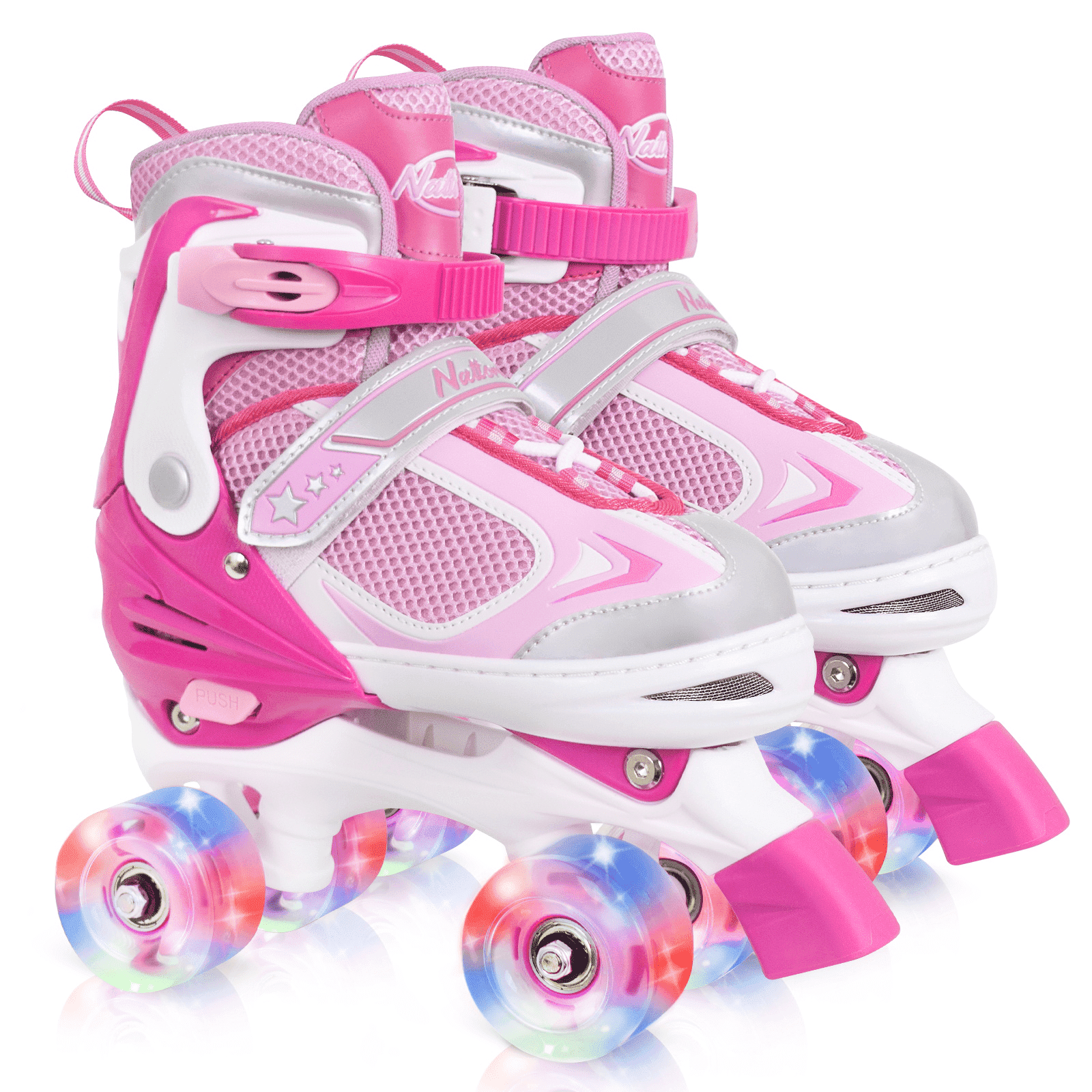 Nattork Adjustable Roller Skates for Kids, 8 Light Up Wheels, Pink ...