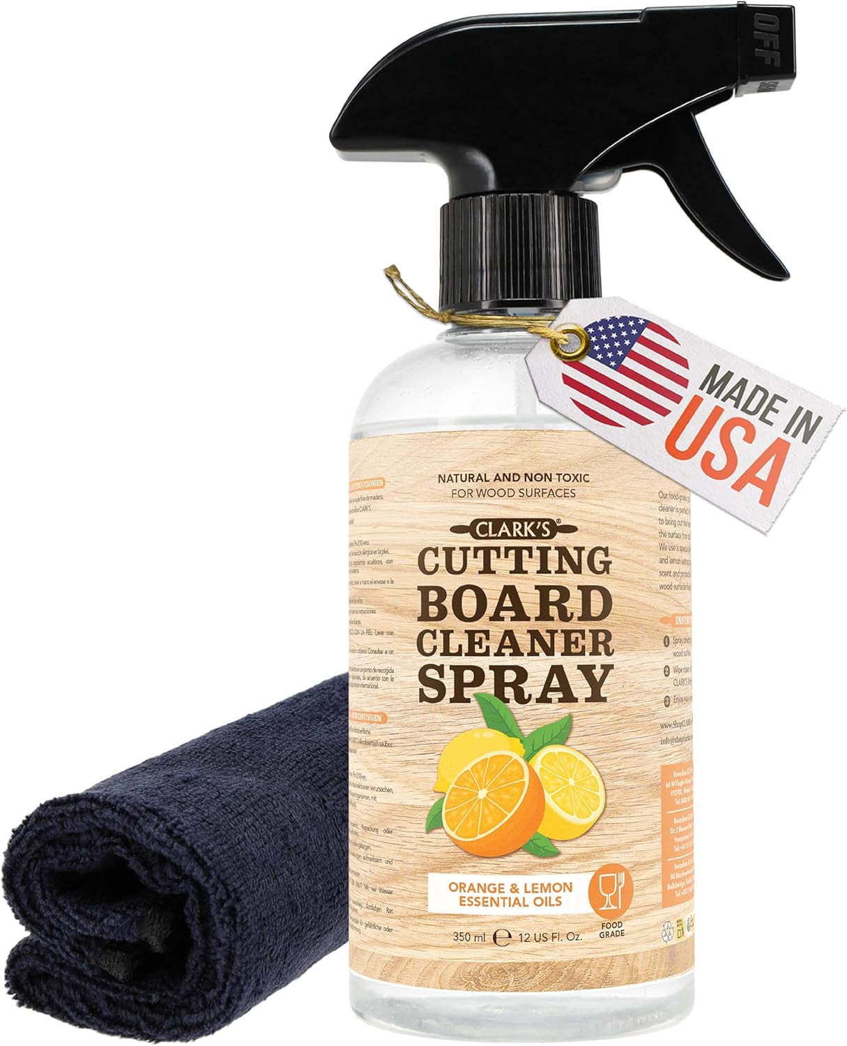 Natu Cutting Board Spray Cleaner, with Microfiber Cloth, for Wood ...