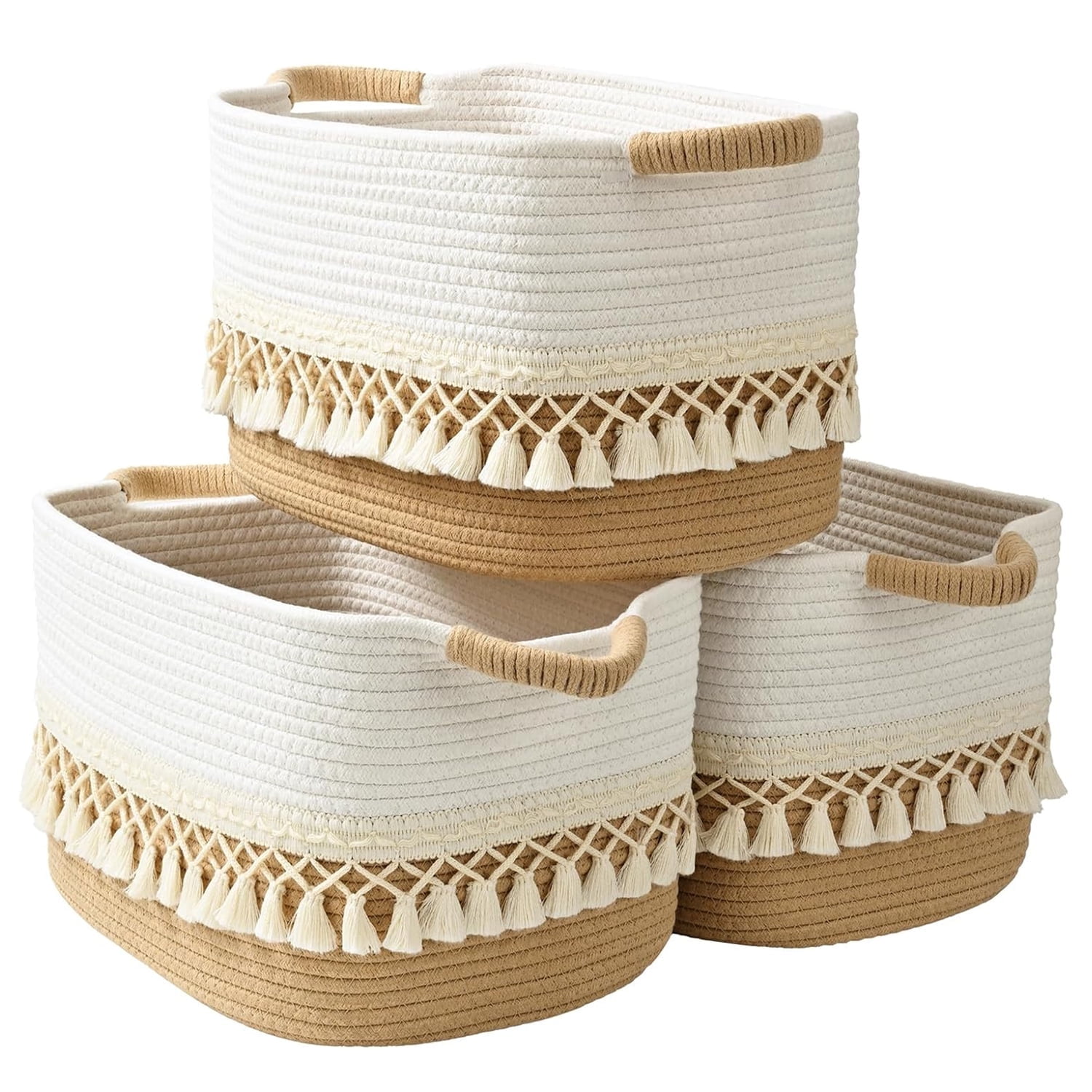 Natubeau 3 Pack Storage Basket for Shelve, Boho Cotton Rope Storage ...