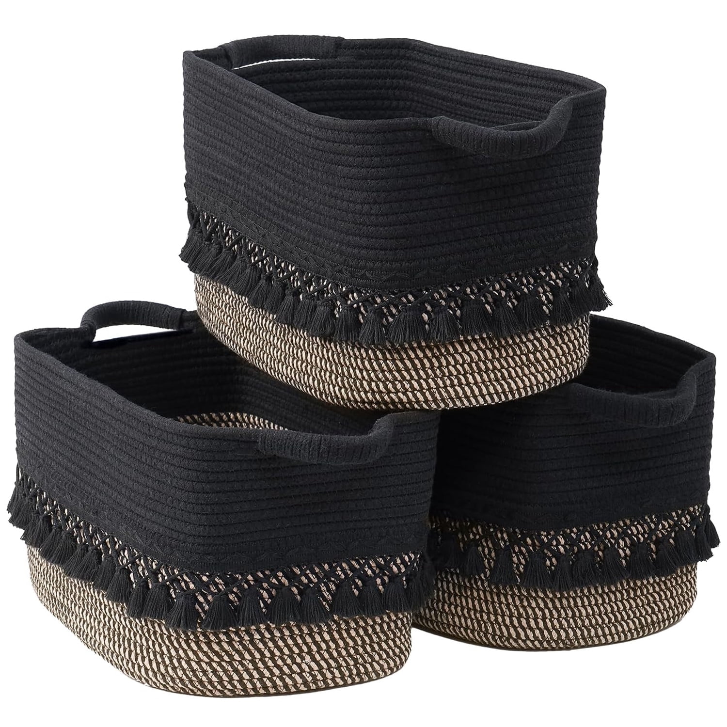 Natubeau 3 Pack Storage Basket for Shelve, Boho Cotton Rope Storage ...