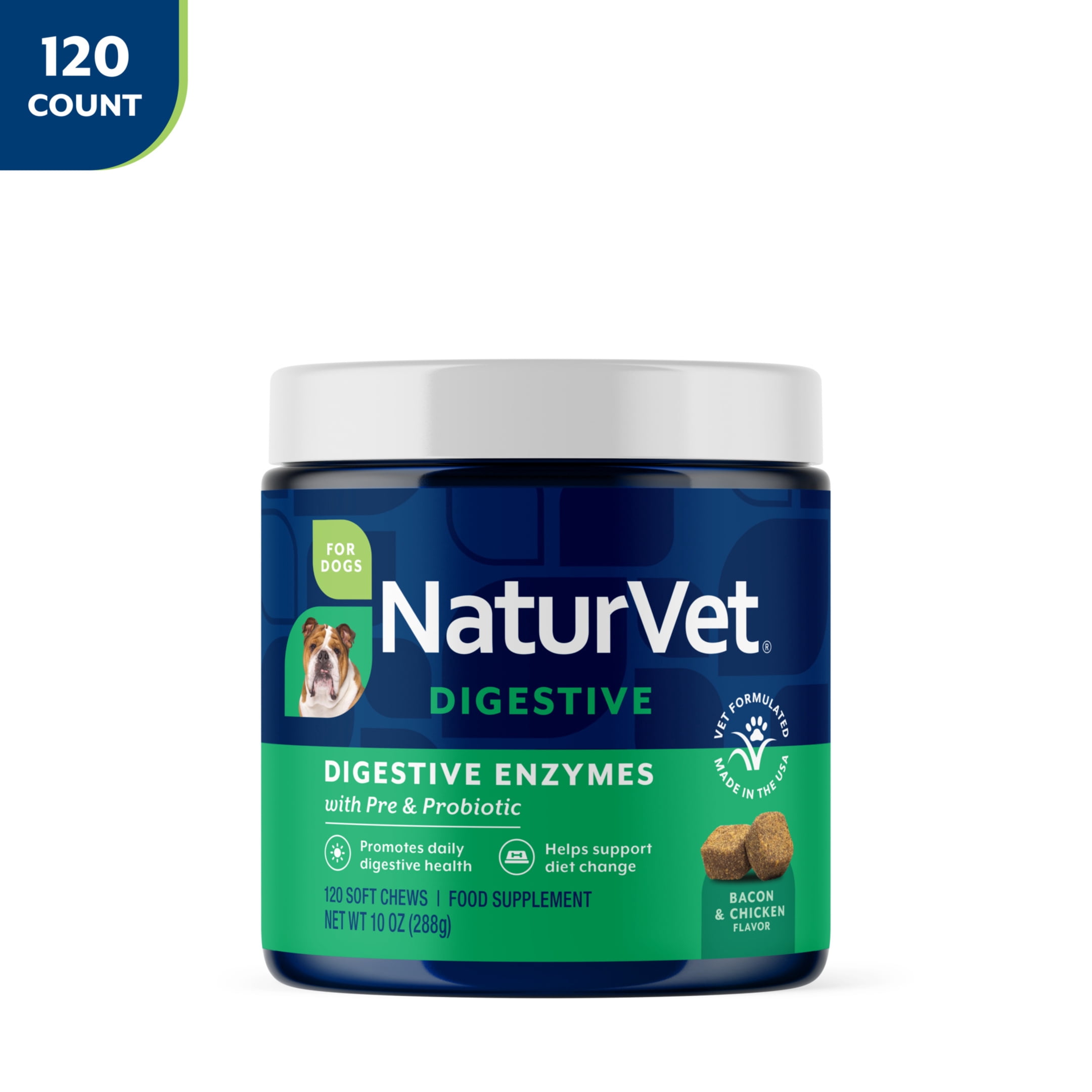 NaturVet Digestive Enzymes Supplements for Dogs, Bacon and Chicken ...