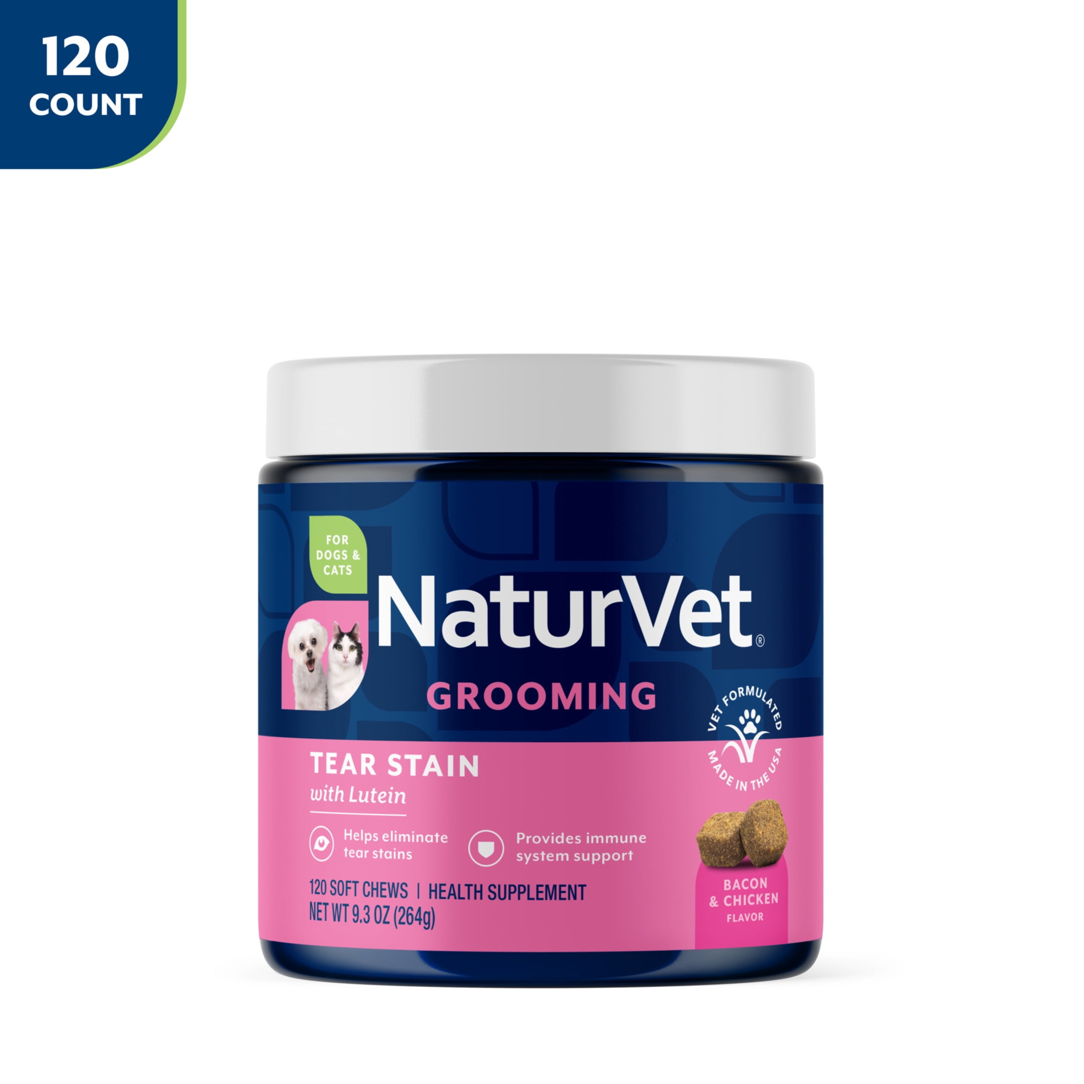 NaturVet Tear Stain Grooming Supplement for Dogs and Cats, Bacon and ...