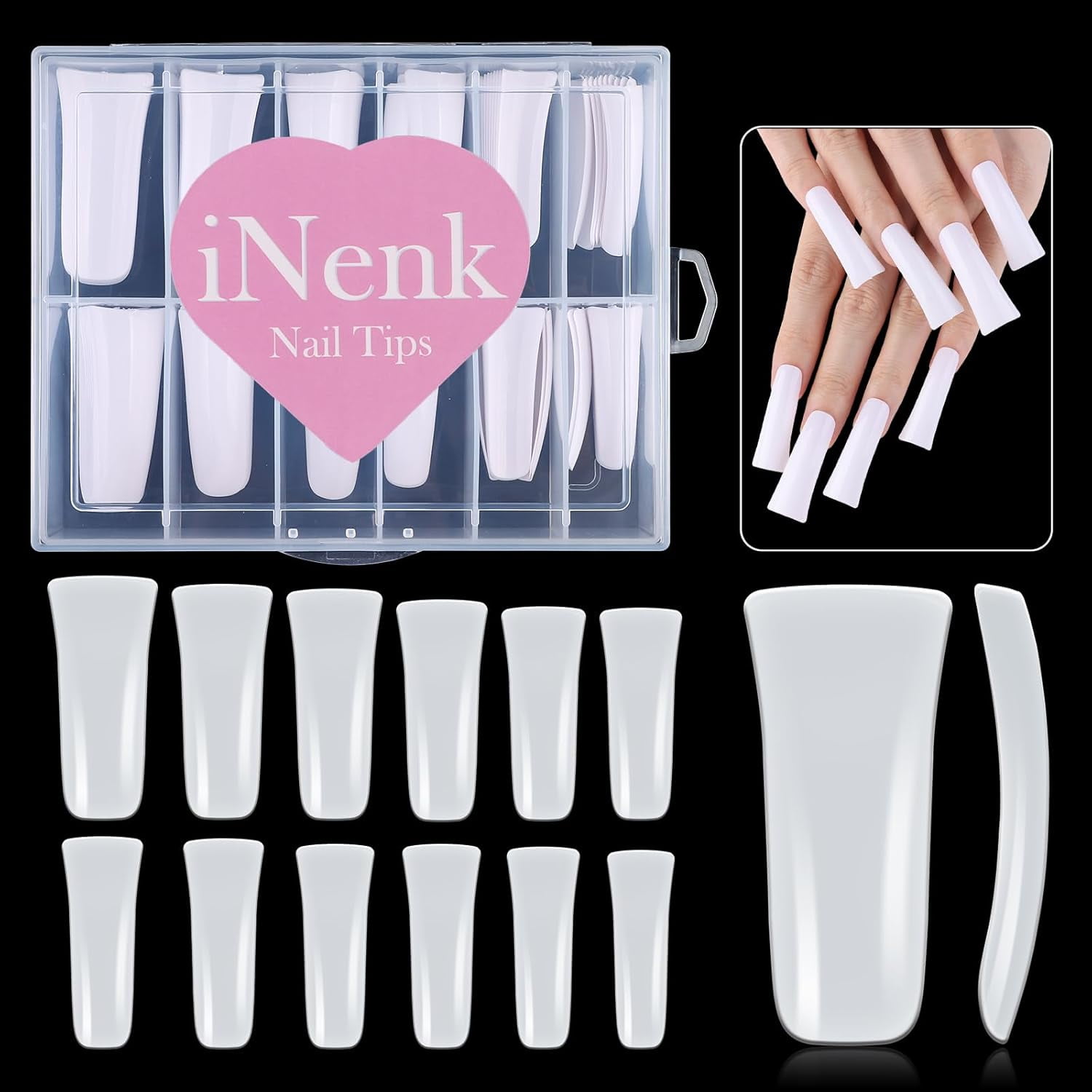 Natura Extra Long Duck Fan Flare Nail Tips, 120PCS Natural Crystal Duck ...