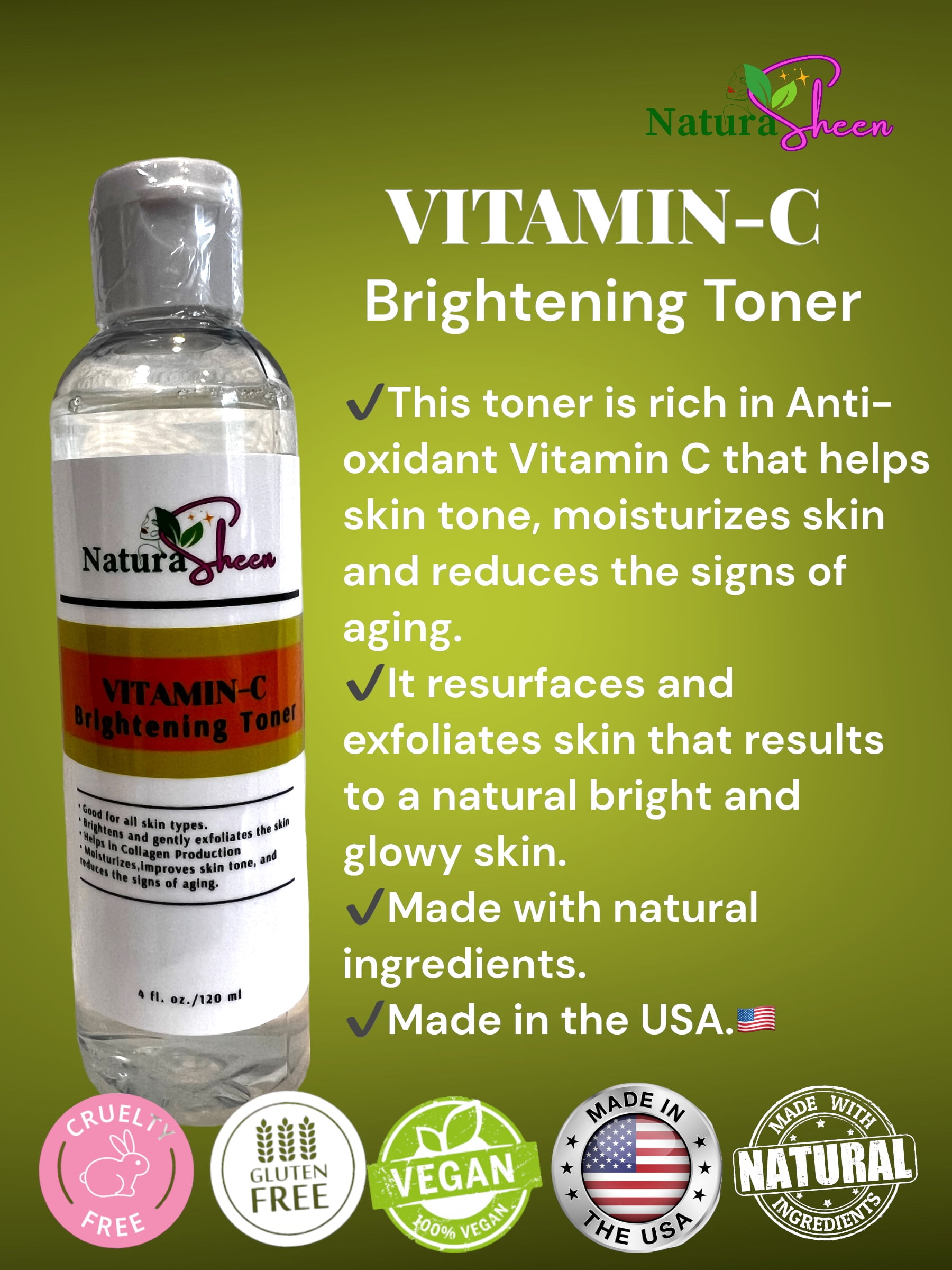NaturaSheen - Vitamin C Brightening Toner 120ml - - Walmart.com