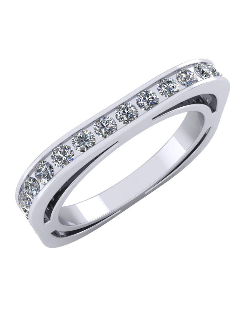 Natural 1.25Ct Round Cut Diamond Euro Square Bridal Eternity Band Ring ...