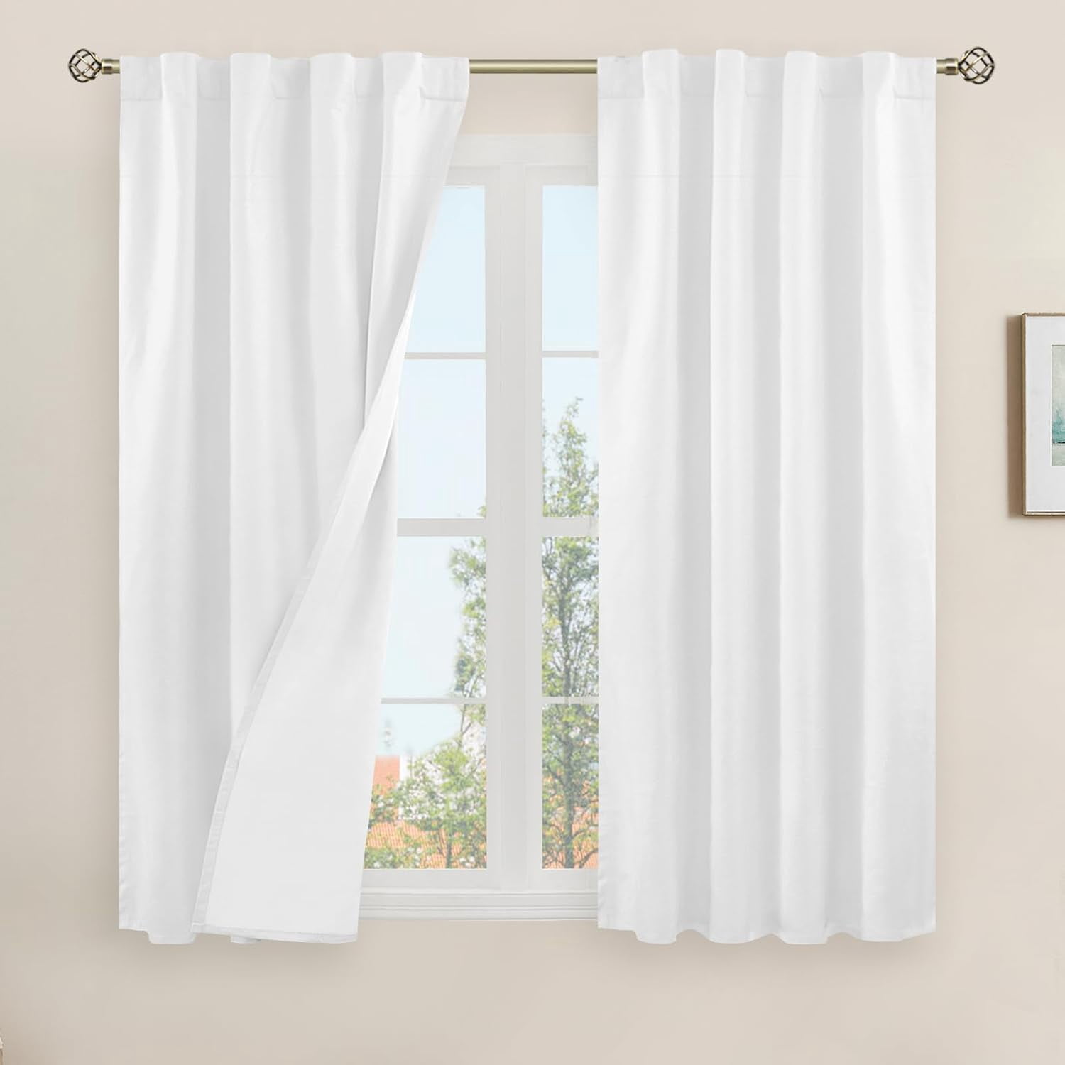 Natural 100% Blackout Linen Curtains, 45 Inches Linen Textured Thermal ...