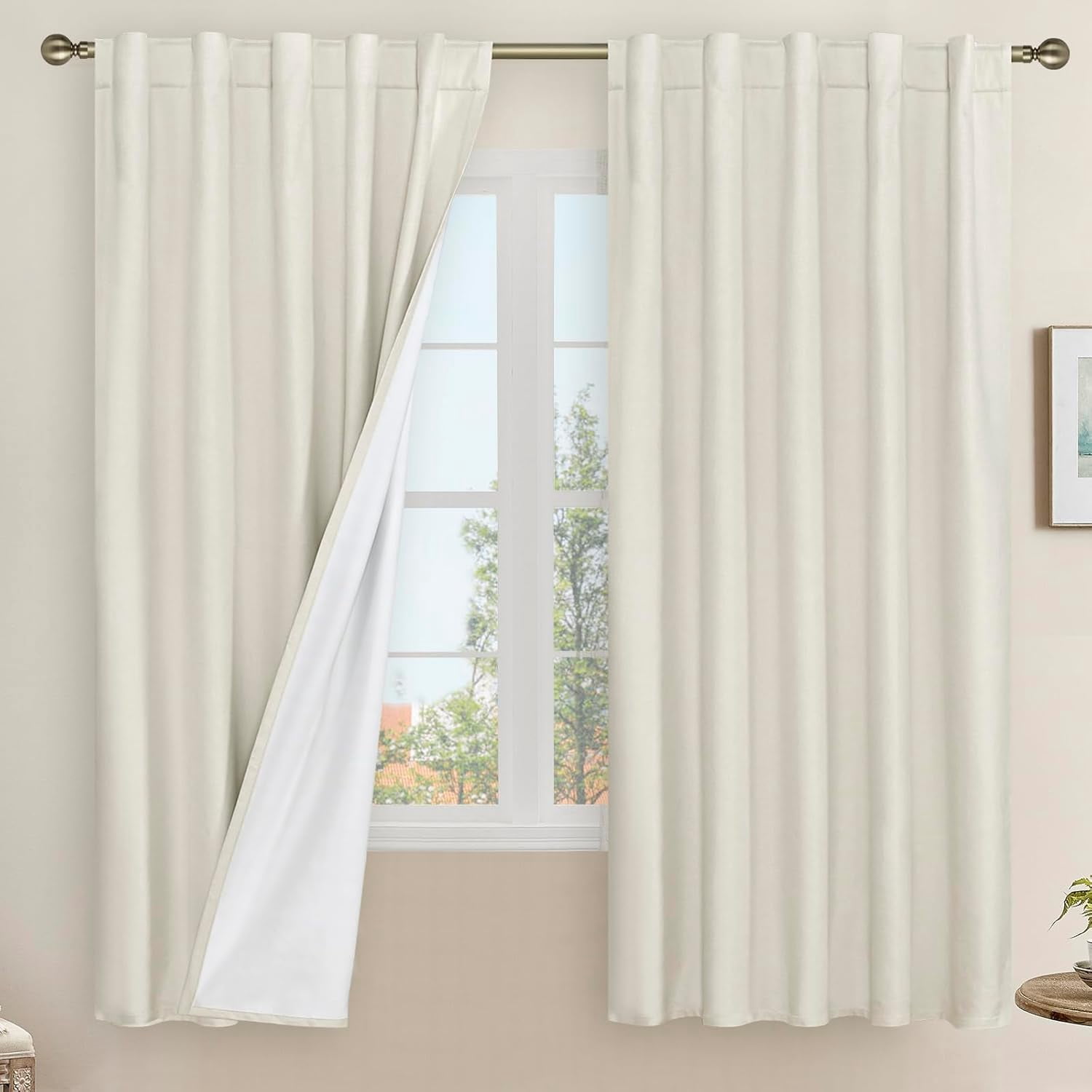 Natural 100% Blackout Linen Curtains, 63 Inches Linen Textured Thermal ...