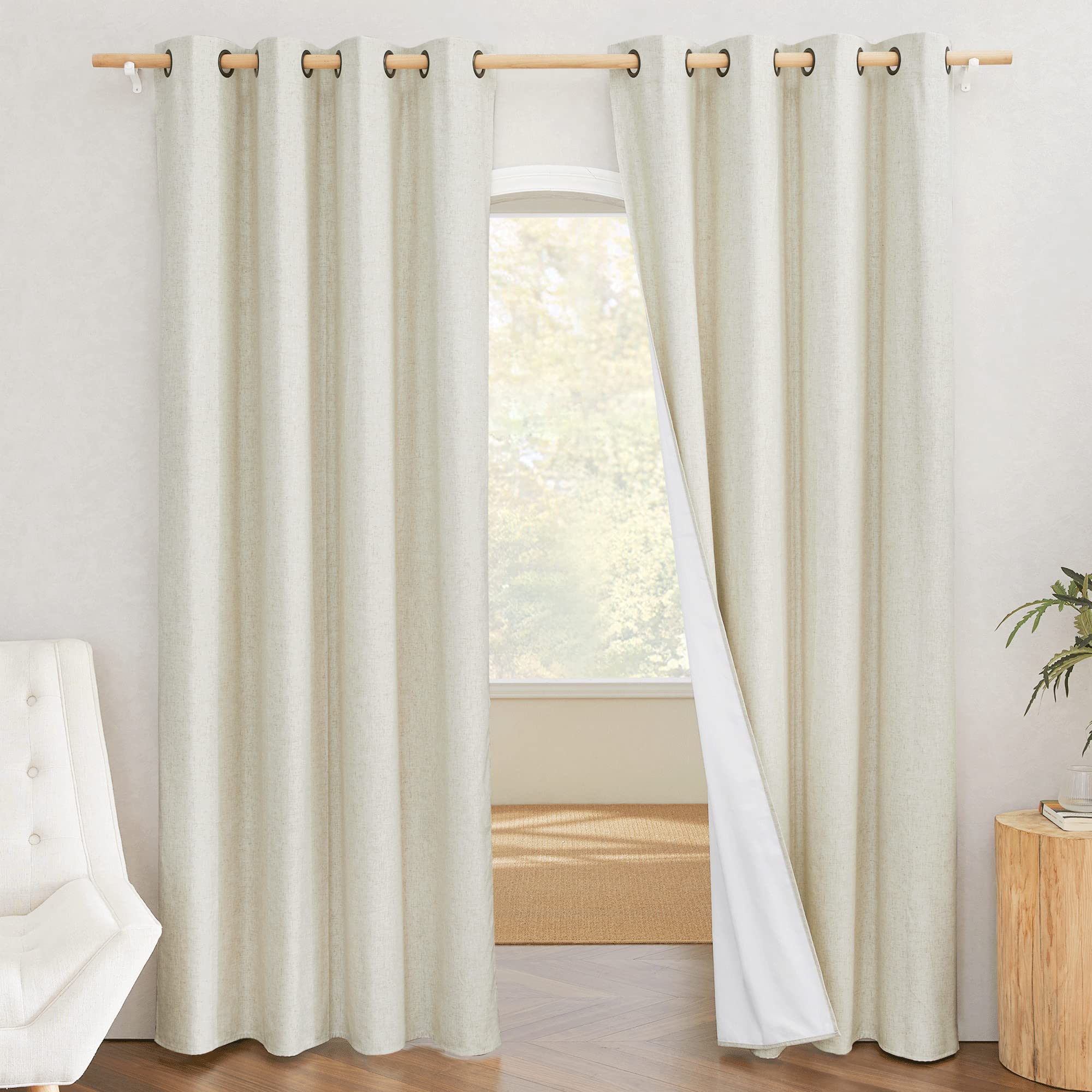 Natural 100% Blackout Linen Curtains 84 inch Long Burg, Farmhouse Thick ...