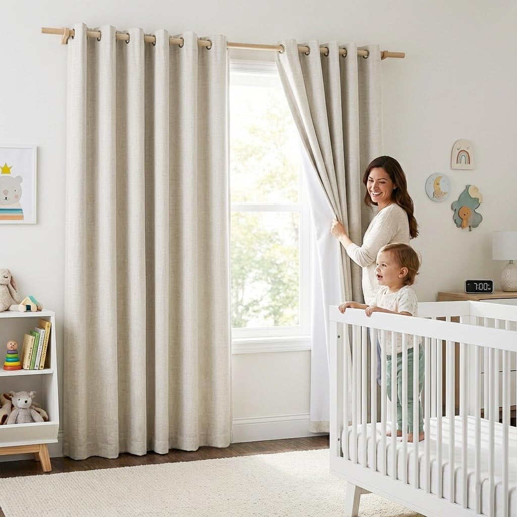 Natural 100% Blackout Linen s 84 inch Long Burg for Living Room, 2 ...