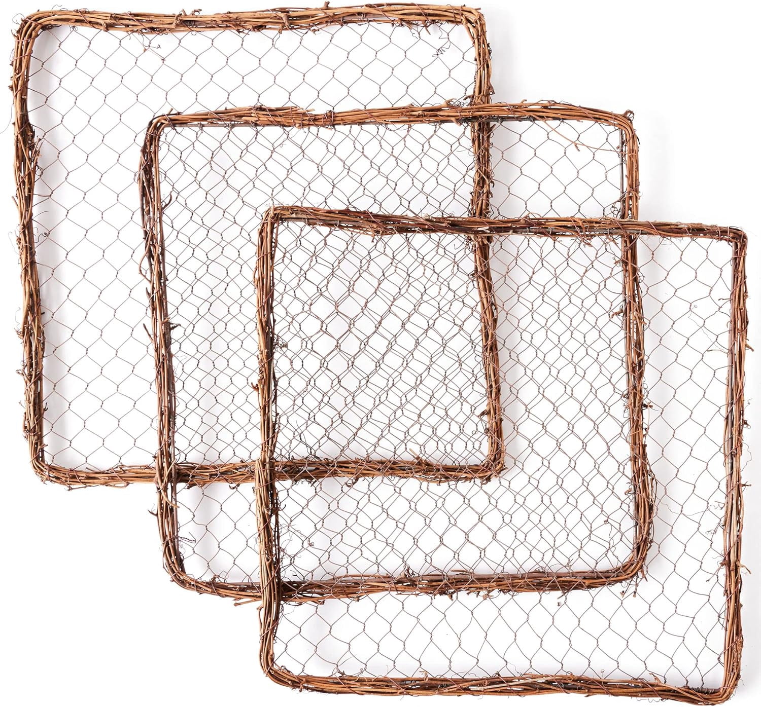 Natural 14" Square Wreath with Chicken Wire Center | Set of 3 | and ...