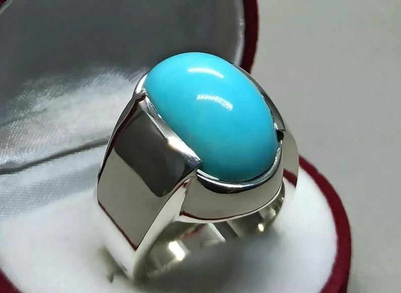 Natural 17 Carat Unheated Untreated Big Neshapuri Feroza Mens Ring ...