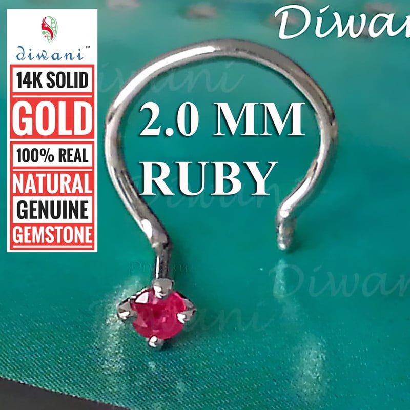 Natural 2.0mm Ruby Gemstone Engagement Wedding Nose Piercing Stud Ring ...