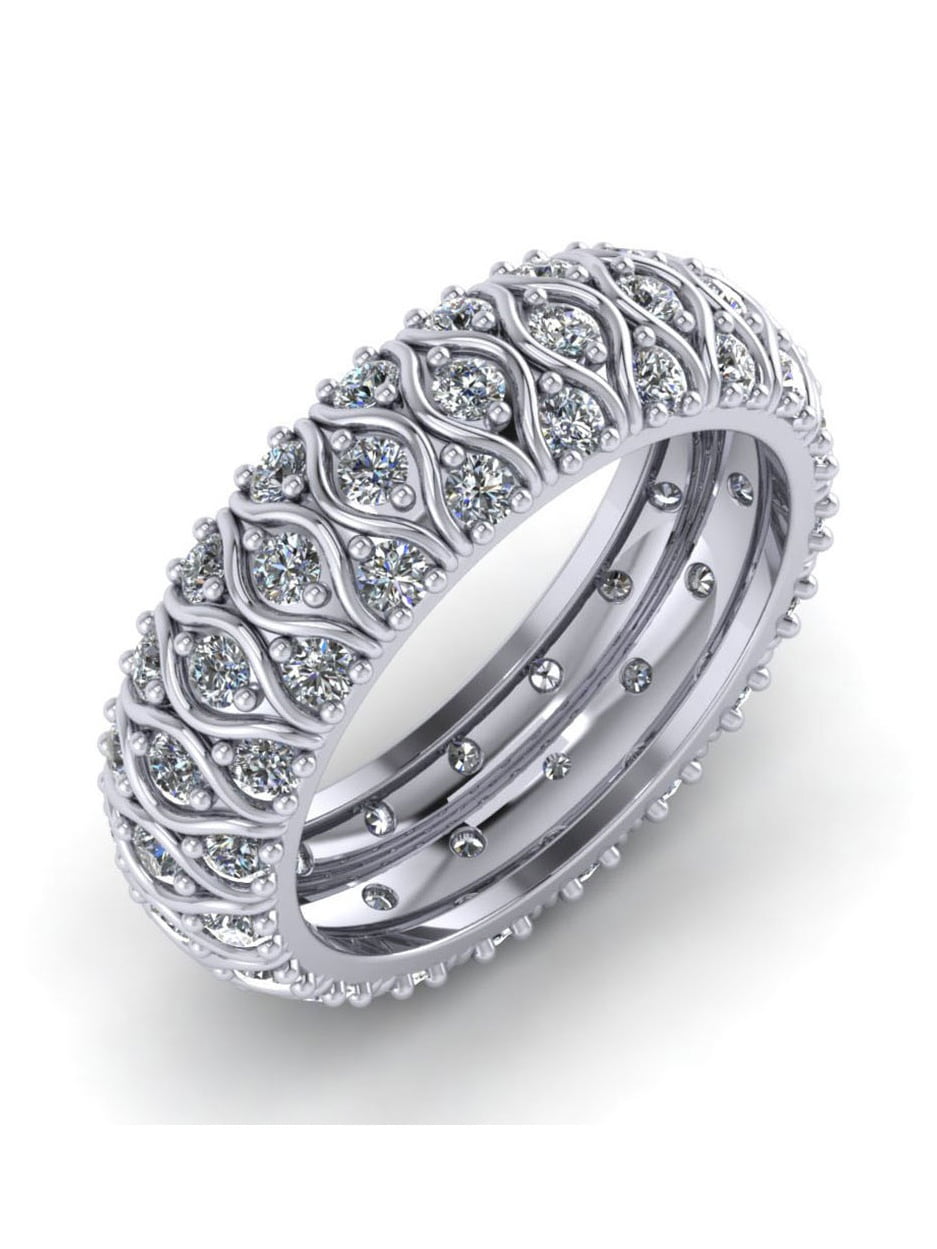 Natural 2.50Ct Round Cut Diamond 3Row Ladies Anniversary Wedding ...