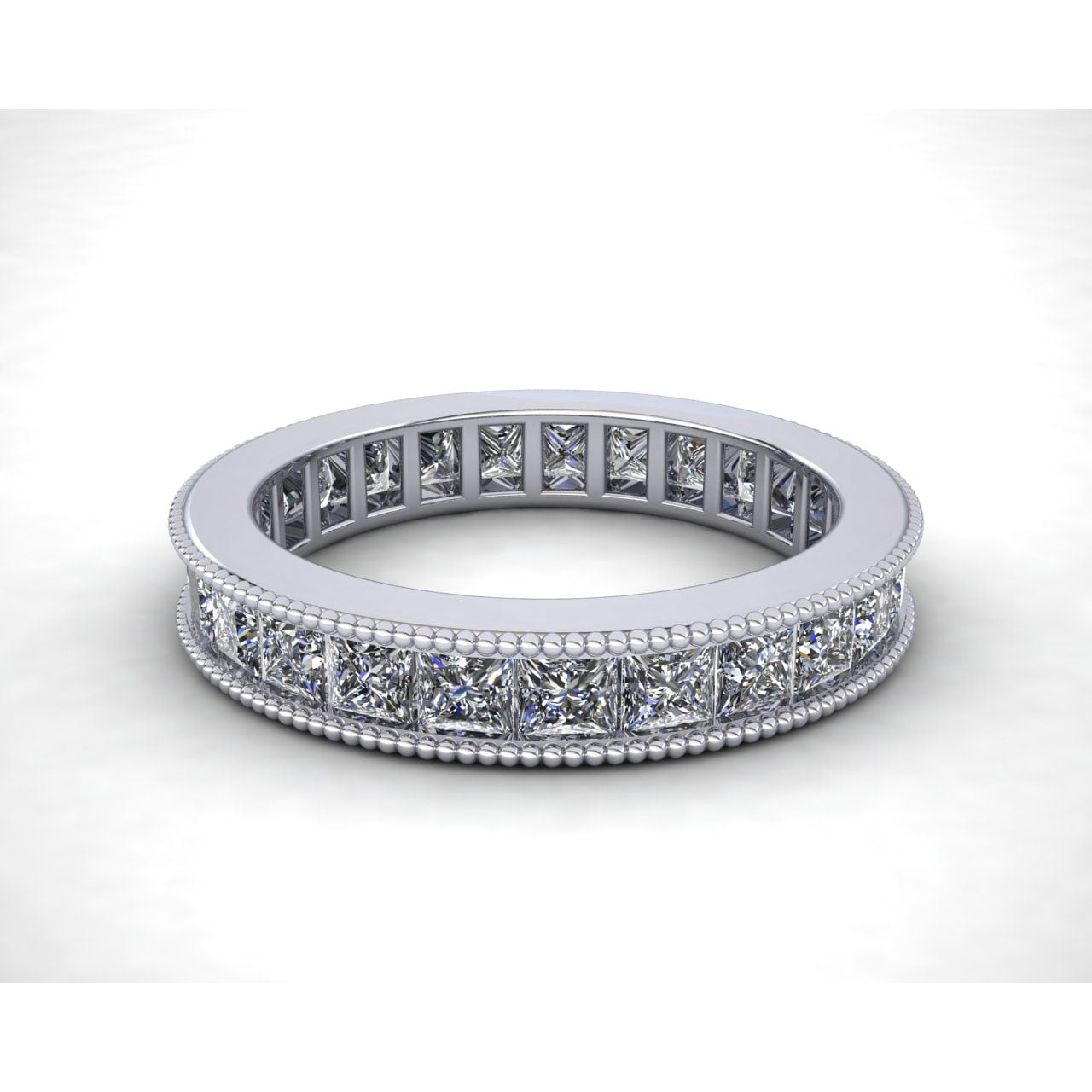 Natural 2.70Ct Princess Cut Diamond Channel Set Milgrain Women's ...