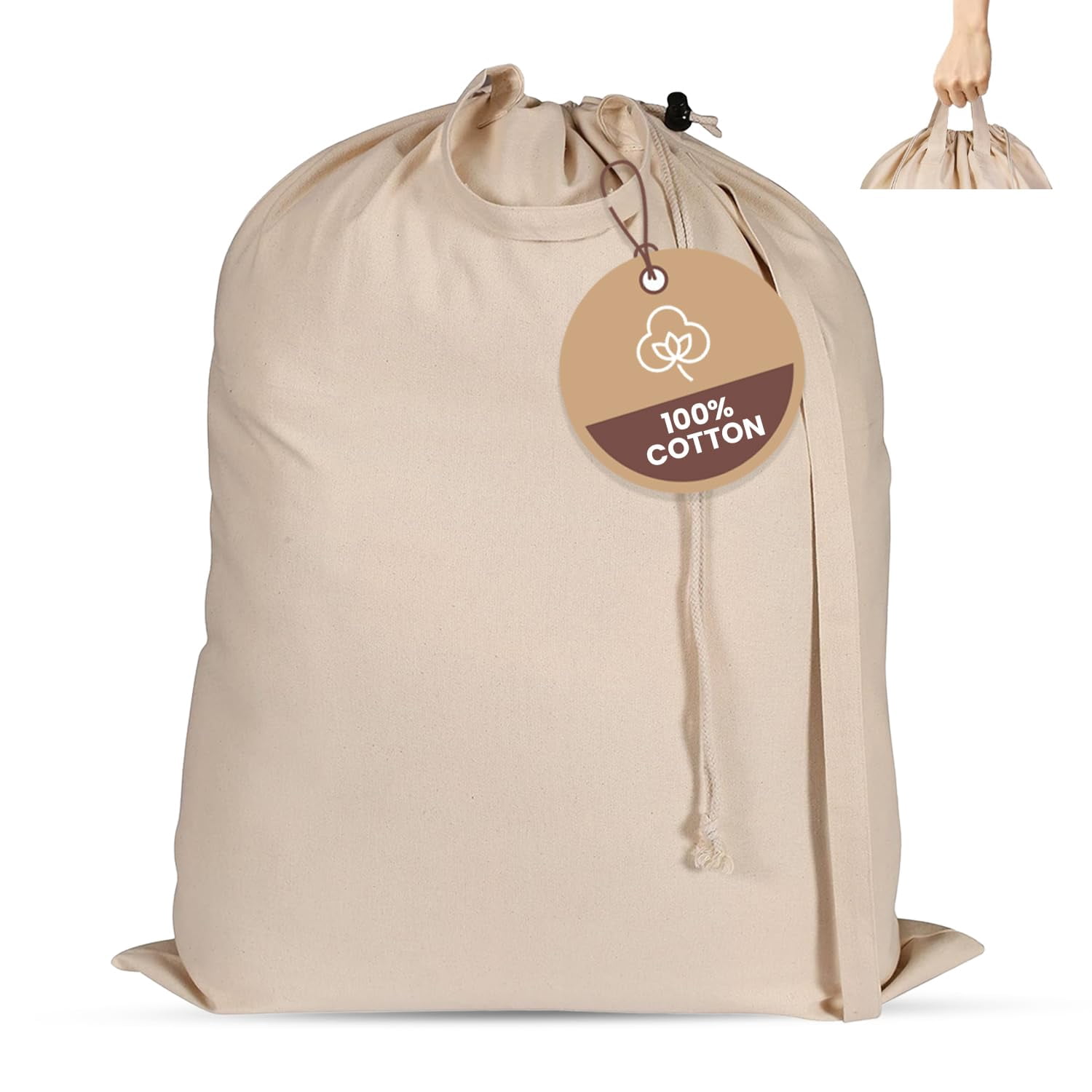 Natural 28”x40” Canvas Laundry Wash Bag for School Travel Hotel College ...