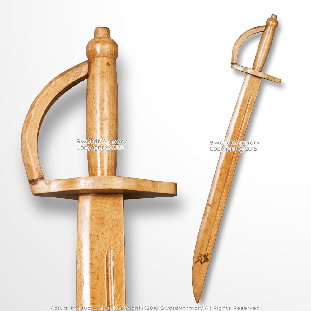 Natural 30" Solid Wood Pirate Cutlass Medieval Sword with Skull Emblem ...