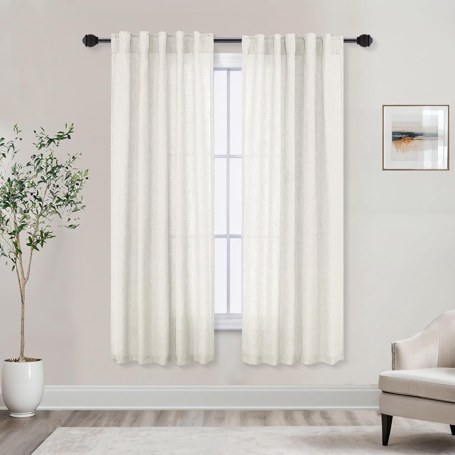 Natural 36x72 Inches Long Back Tab Linen Blend Sheer Curtains - Walmart.com