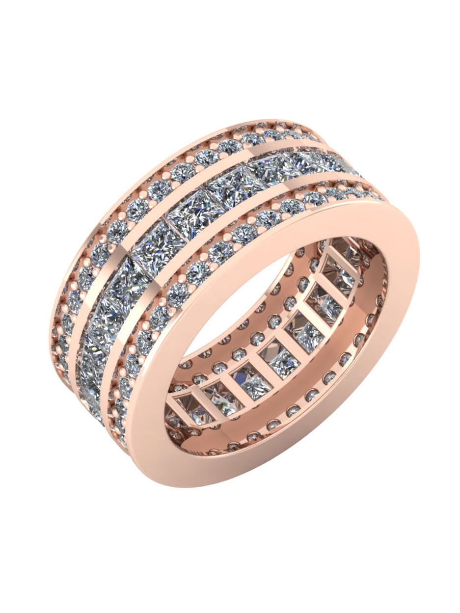 Natural 5.00Ct Princess Round Diamond 3-Row Anniversary Wedding Eternity Band Ring 18k Gold GH ...