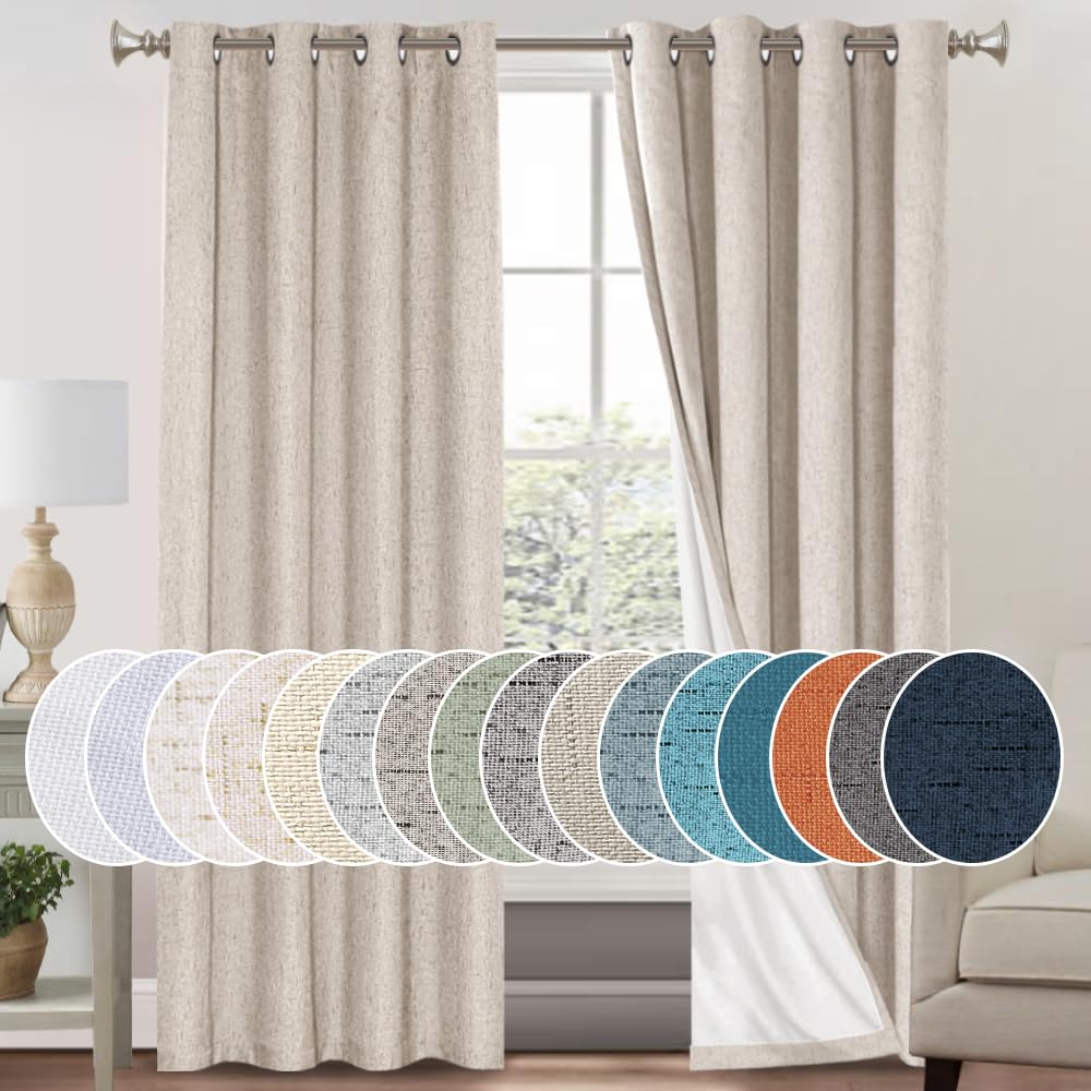 Natural 52"W x 84"L (Pack of 2) Linen Look Blackout Curtain Drapes for ...