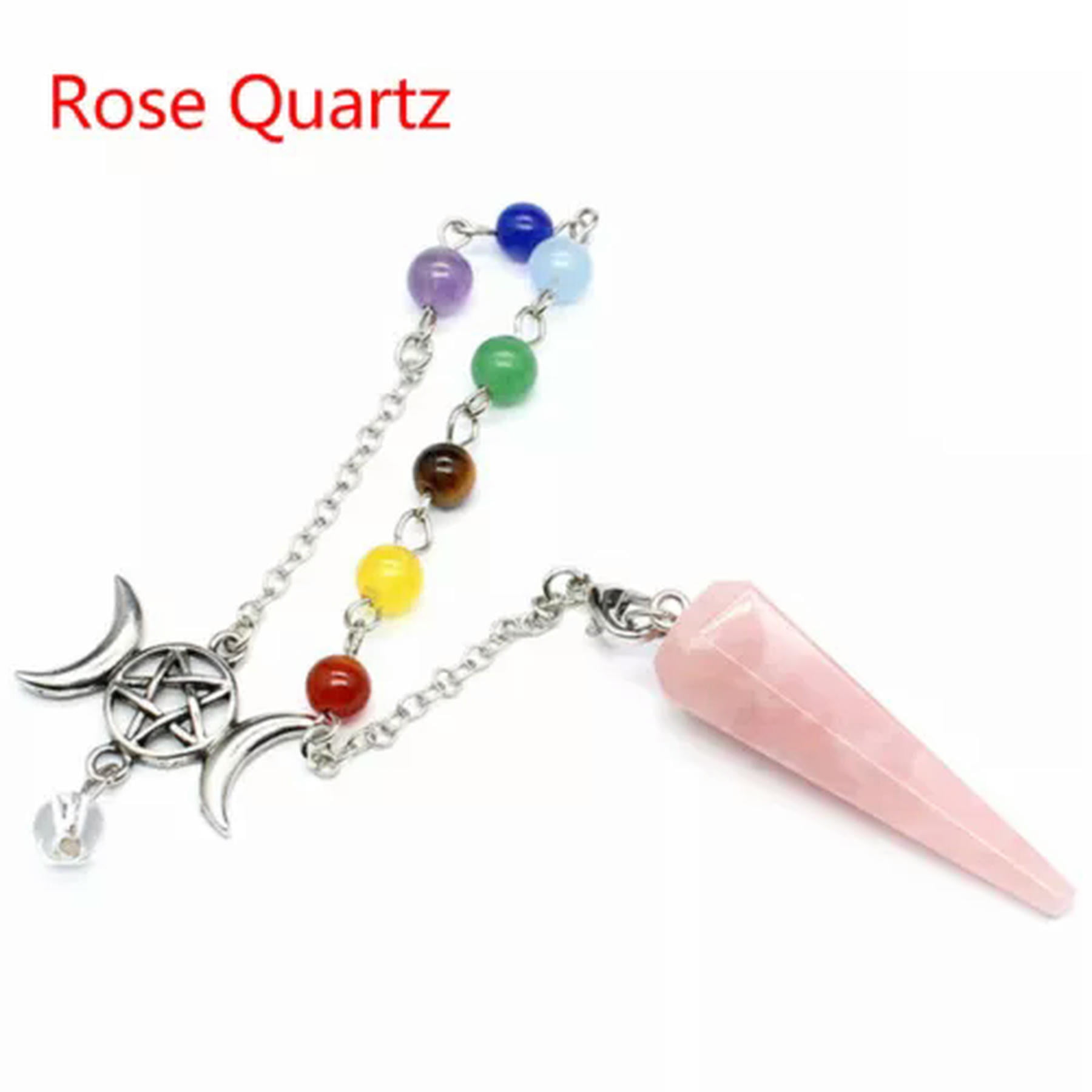 Natural 7 Chakra Crystal Pendulum Star Moon Quartz Reiki Hexagon Stone ...