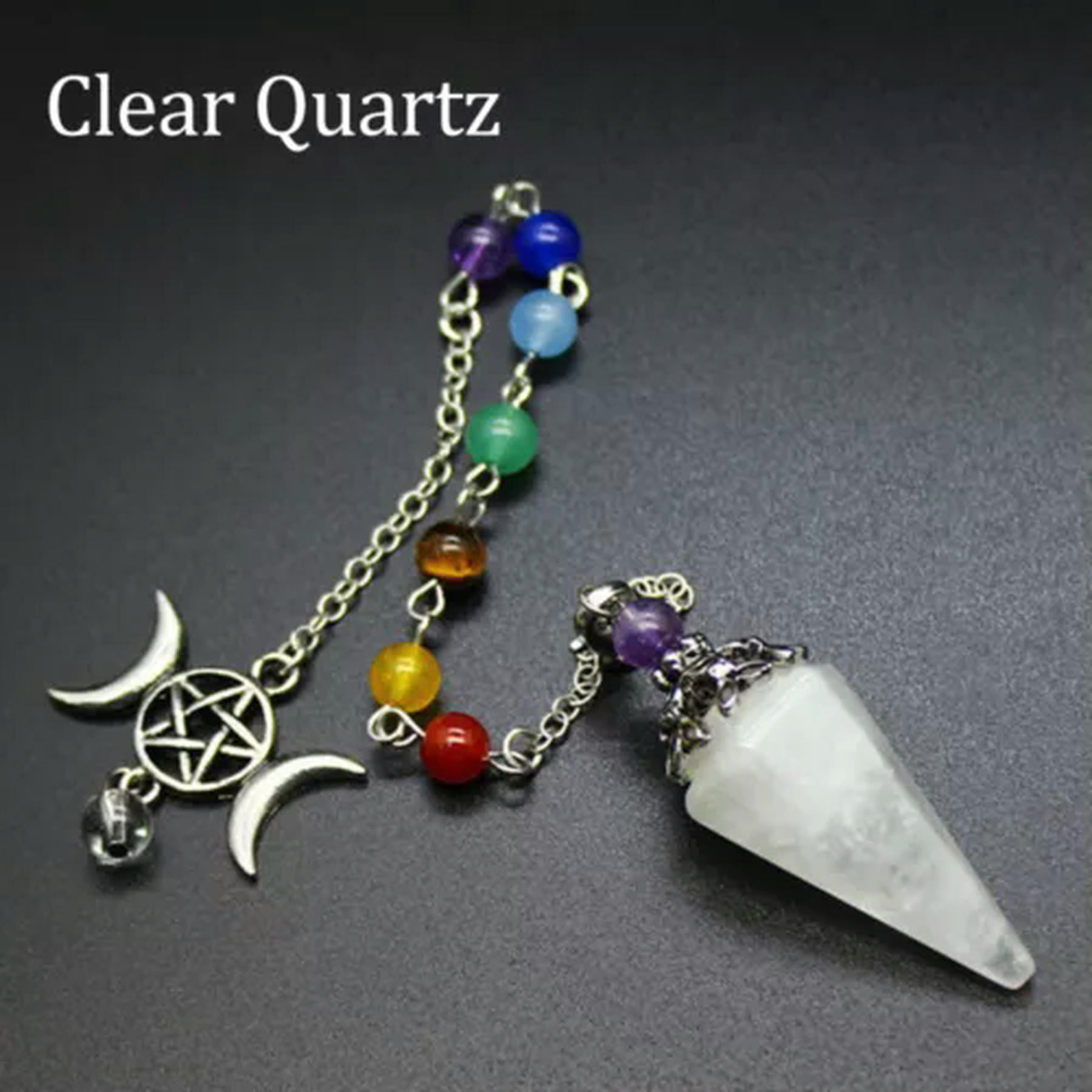 Natural 7 Chakra Crystal Pendulum Star Moon Quartz Reiki Hexagon Stone ...