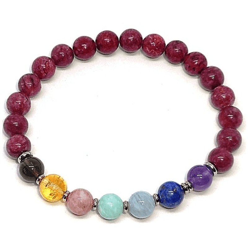 Natural 7 Chakra Stone & Ruby 8mm Round Shape Smooth Cut Beads ...