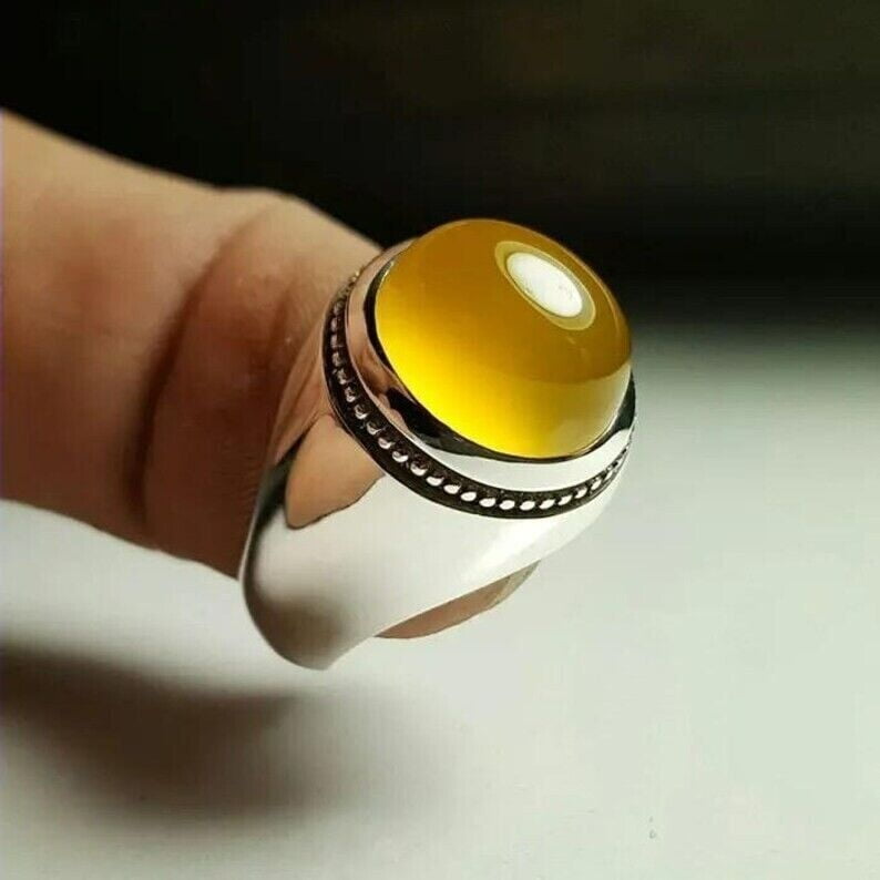 Natural 7 Ct Yemeni Zard Aqeeq Sterling Silver 925 Handmade Agate Men ...