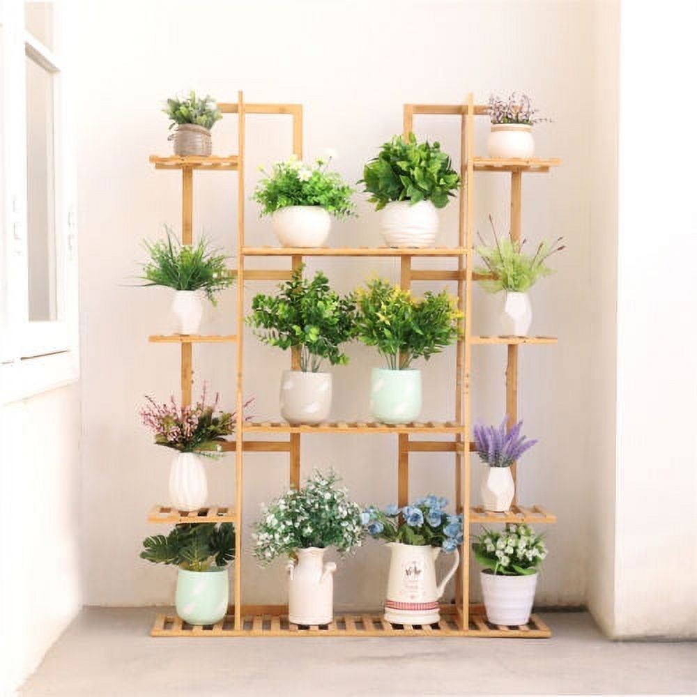 Natural 9 Tier Plant Rack Garden Planter Rack Display for Indoor ...