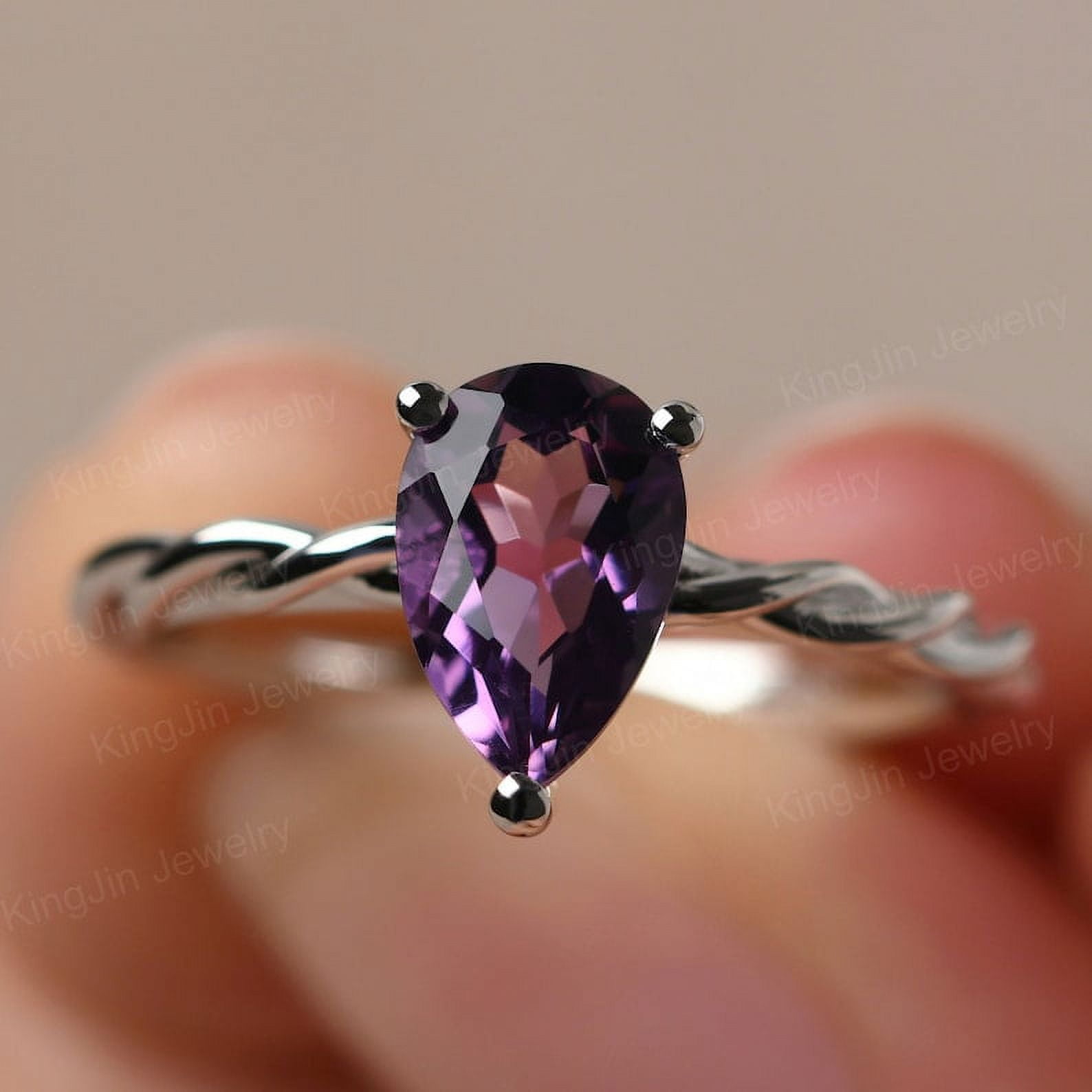 Natural 925 Sterling Silver Pear Shaped Amethyst Twist Wedding Ring ...
