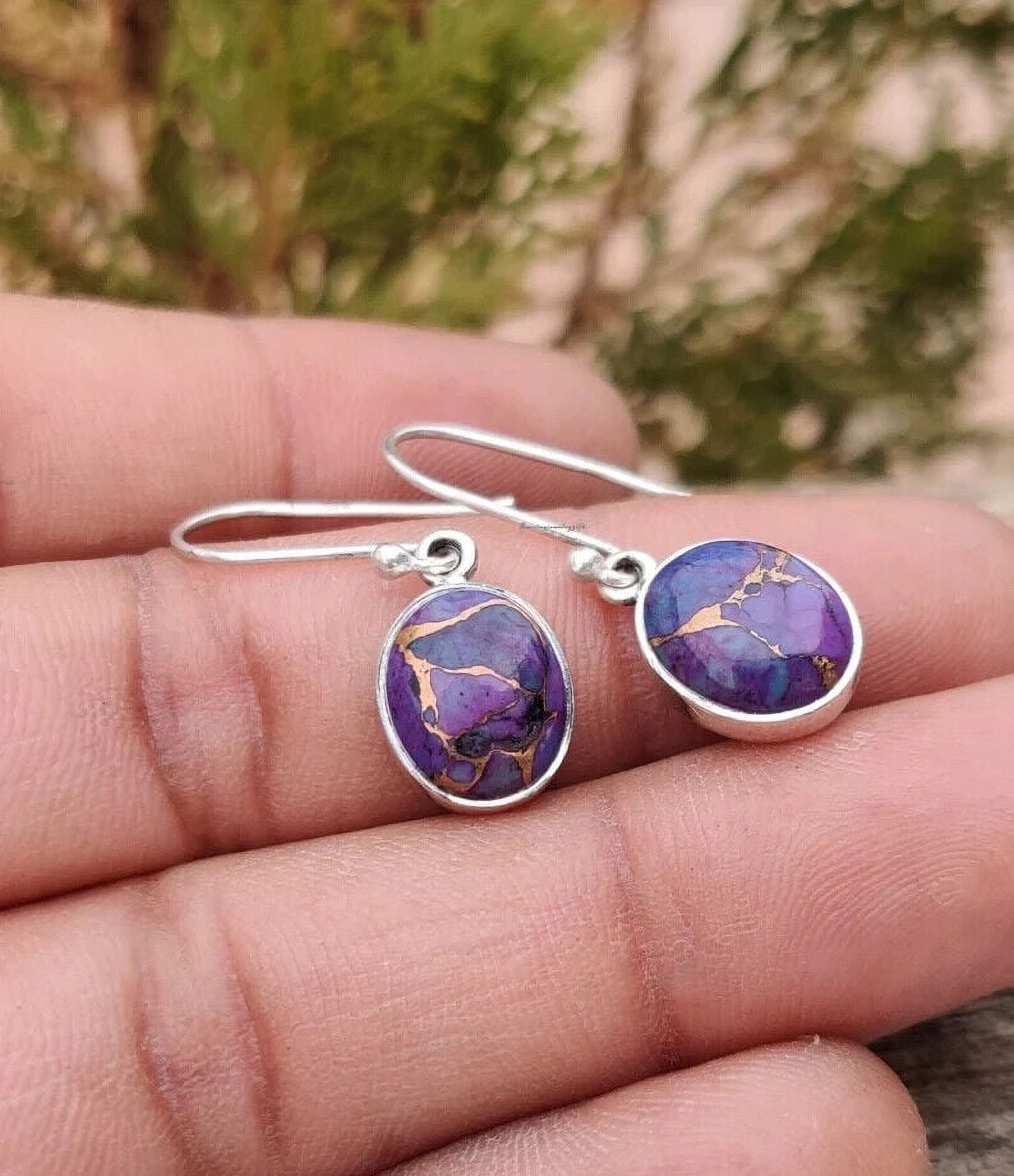 Natural 925 Sterling Silver Purple Turquoise Gemstone Earring Oval ...