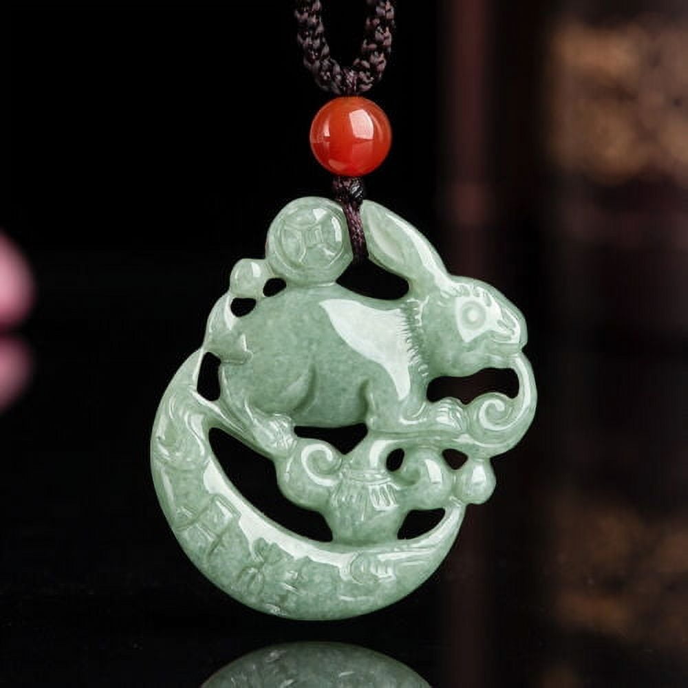 Natural A Grade Jadeite Rabbit Zodiac Pendant Lucky Ice Jade Necklace ...