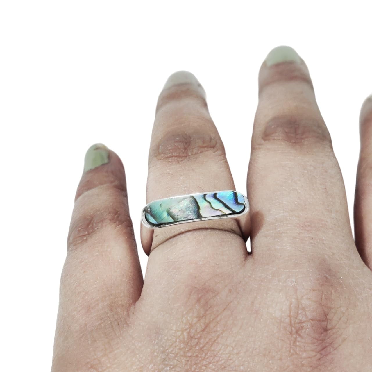 Natural Abalone Shell Mans Ring, Flat Abalone Shell Ring, Silver ...