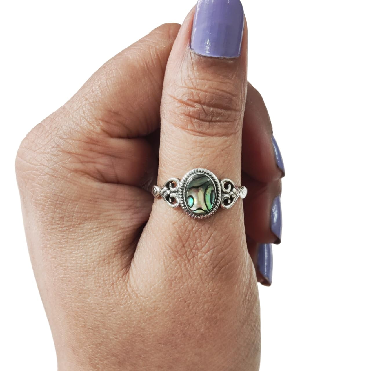 Natural Abalone Shell Ring, Flat Abalone Shell Gemstone Ring, Tiny ...