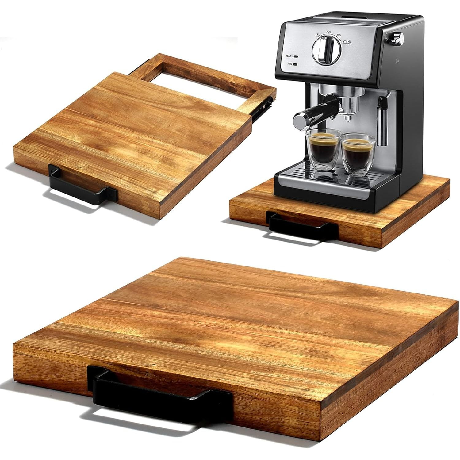 Natural Acacia Sliding Tray for Coffee Machine Kitchen Appliance slider ...