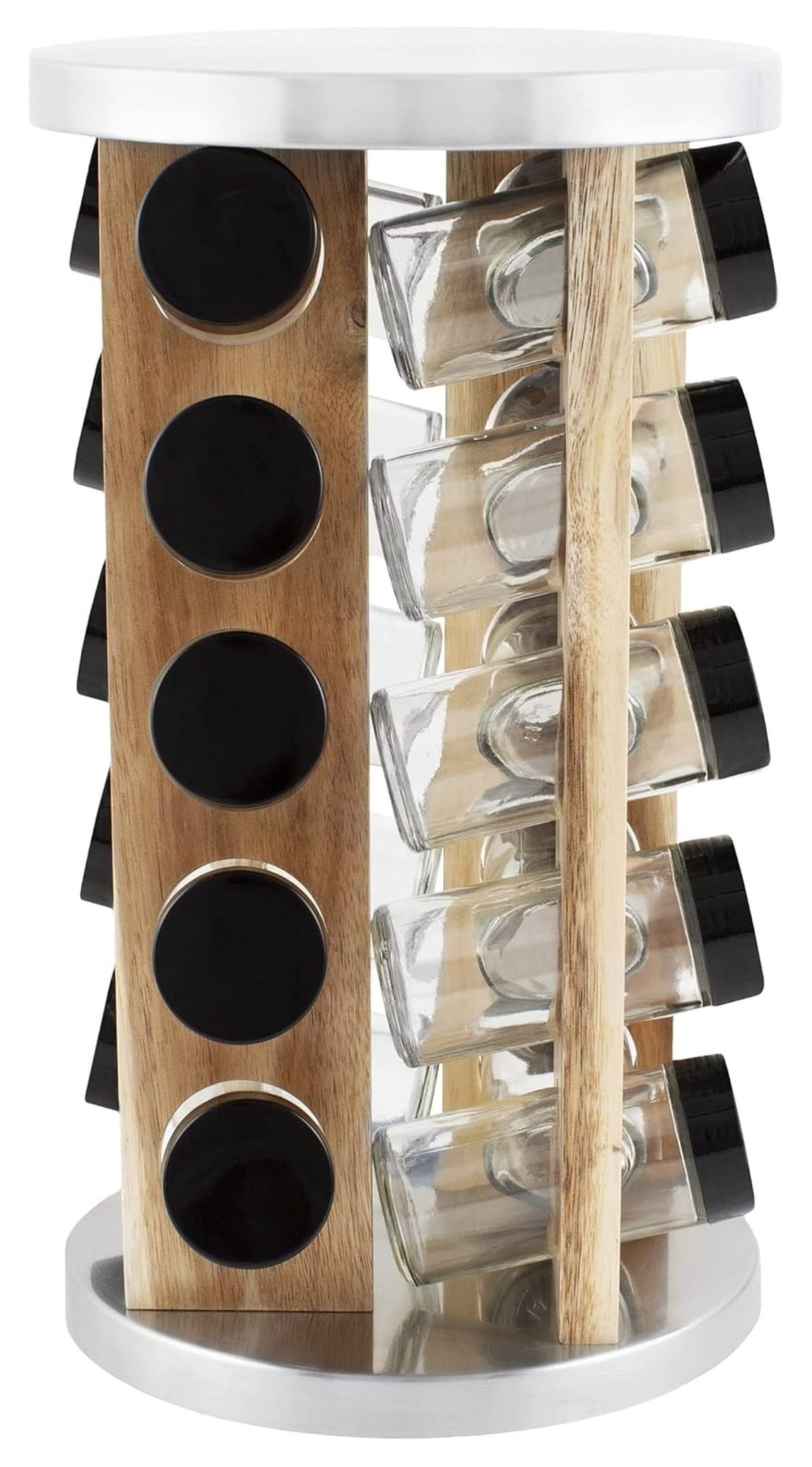 Natural Acacia Wood Spice Rack with 20 EMPTY jars with Black Plastic ...