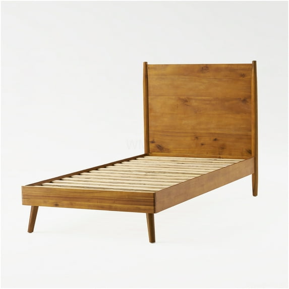 Natural Acacia Wood Twin Bed Frame with Slats, Modern Platform Base, No ...