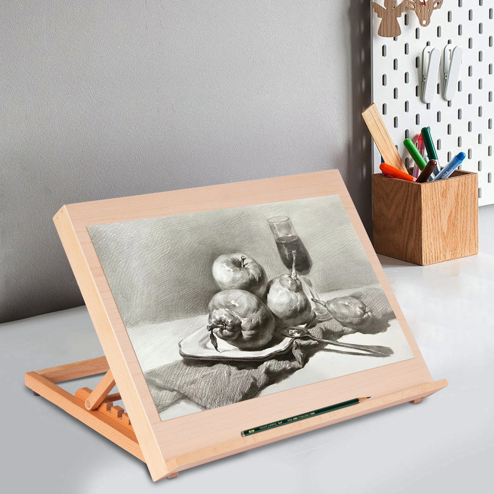 Natural Adjustable Painting Board Stand Portable Beech Wood Desk ...