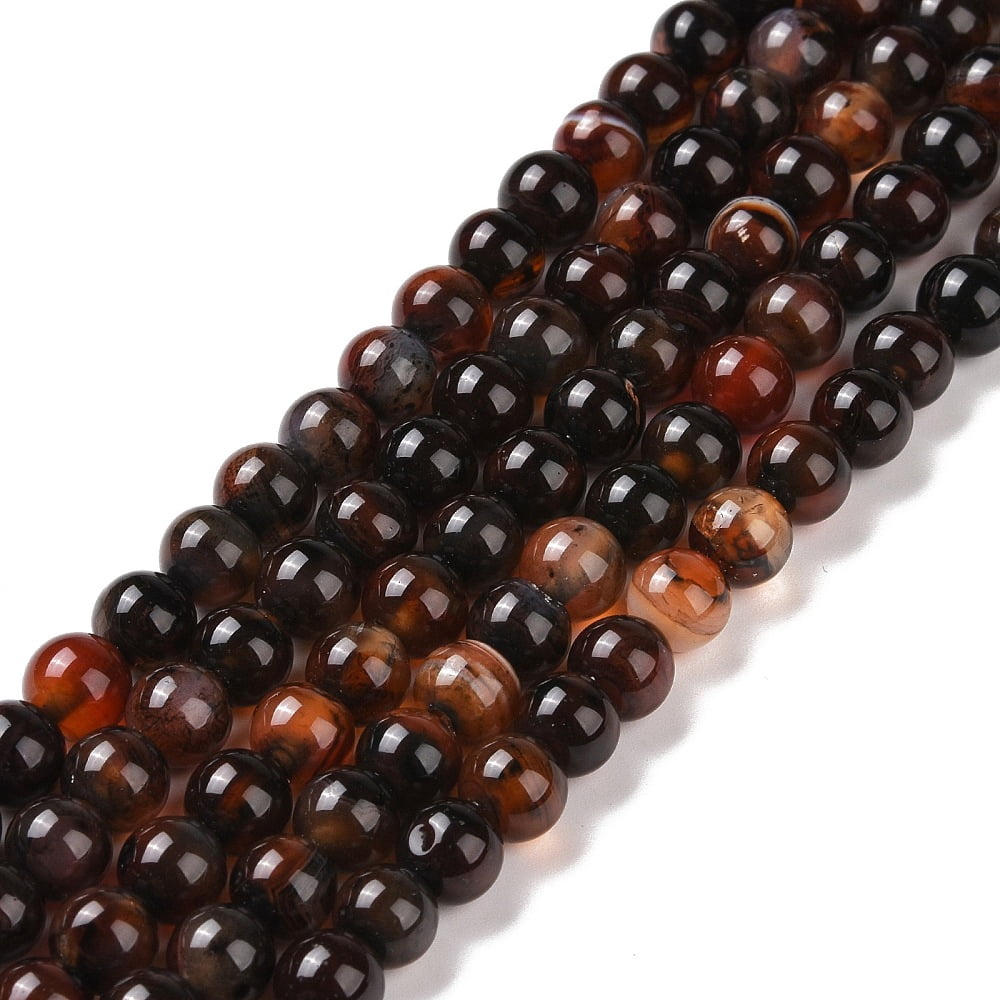 Natural Agate Beads Strands Round Dyed Heated Chocolate 6mm Hole: 1mm ...